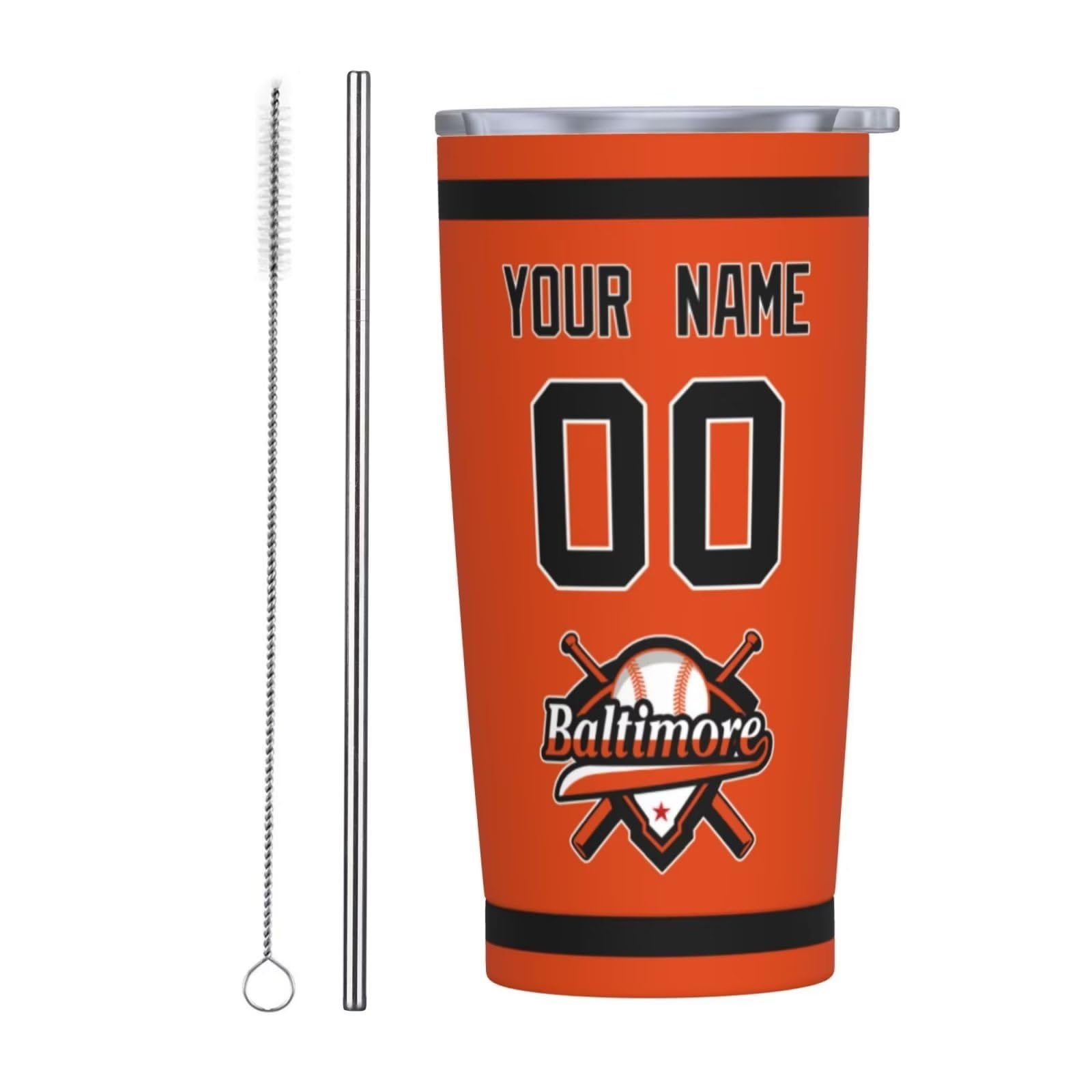 Baltimore Custom Baseball 20oz Tumbler,Add Personalized Name And Number,Personalized Travel Coffee Mug, Stainless Steel, Insulated, Keep Drinks Cold And Hot,Gifts For Baseball Fans