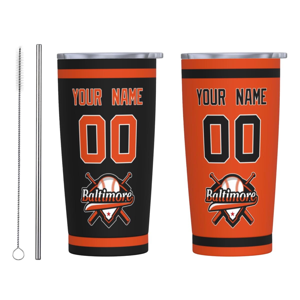 Baltimore Custom Baseball 20oz Tumbler,Add Personalized Name And Number,Personalized Travel Coffee Mug, Stainless Steel, Insulated, Keep Drinks Cold And Hot,Gifts For Baseball Fans