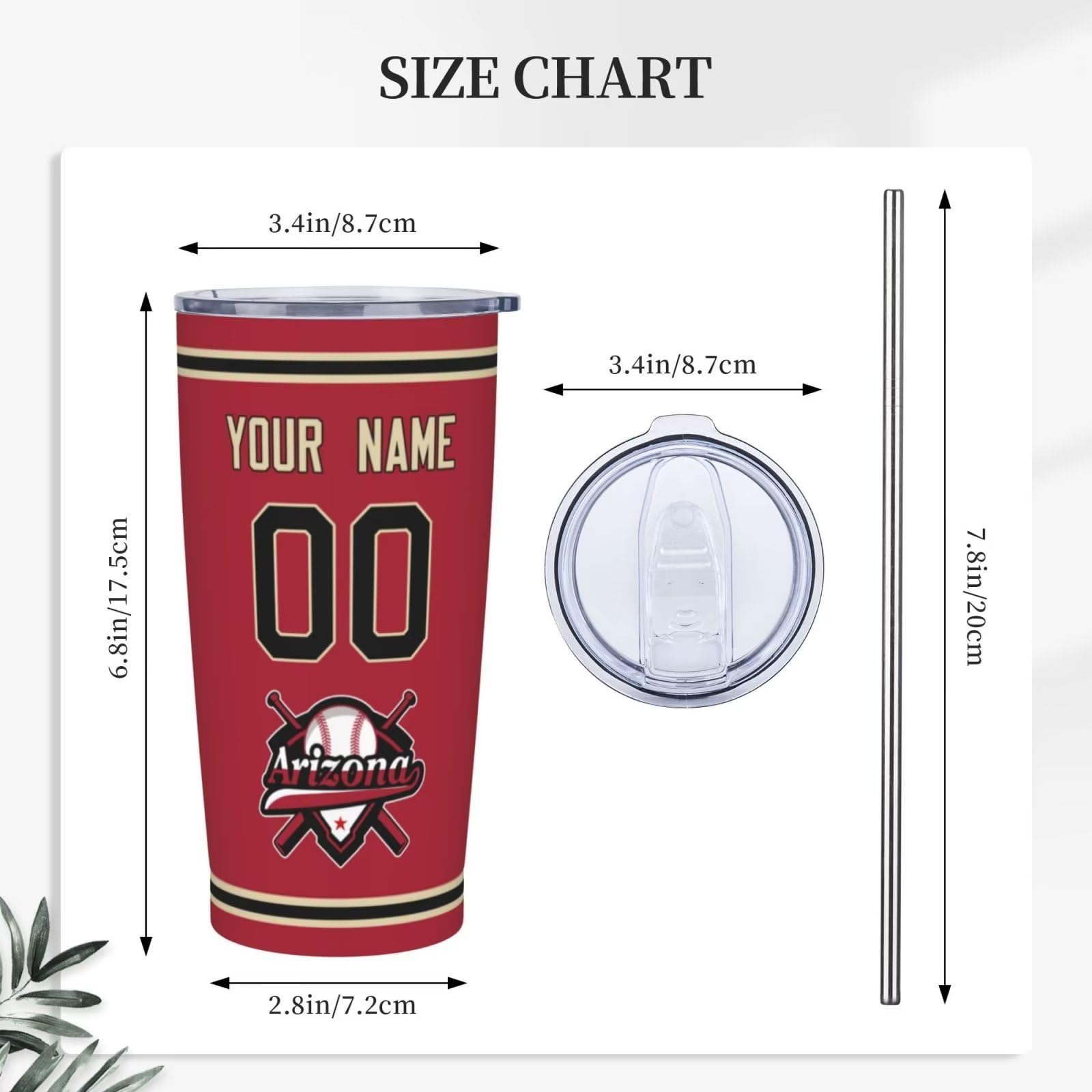 Arizona Custom Baseball 20oz Tumbler,Add Personalized Name And Number,Personalized Travel Coffee Mug, Stainless Steel, Insulated, Keep Drinks Cold And Hot,Gifts For Baseball Fans
