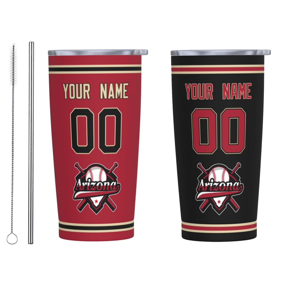 Arizona Custom Baseball 20oz Tumbler,Add Personalized Name And Number,Personalized Travel Coffee Mug, Stainless Steel, Insulated, Keep Drinks Cold And Hot,Gifts For Baseball Fans