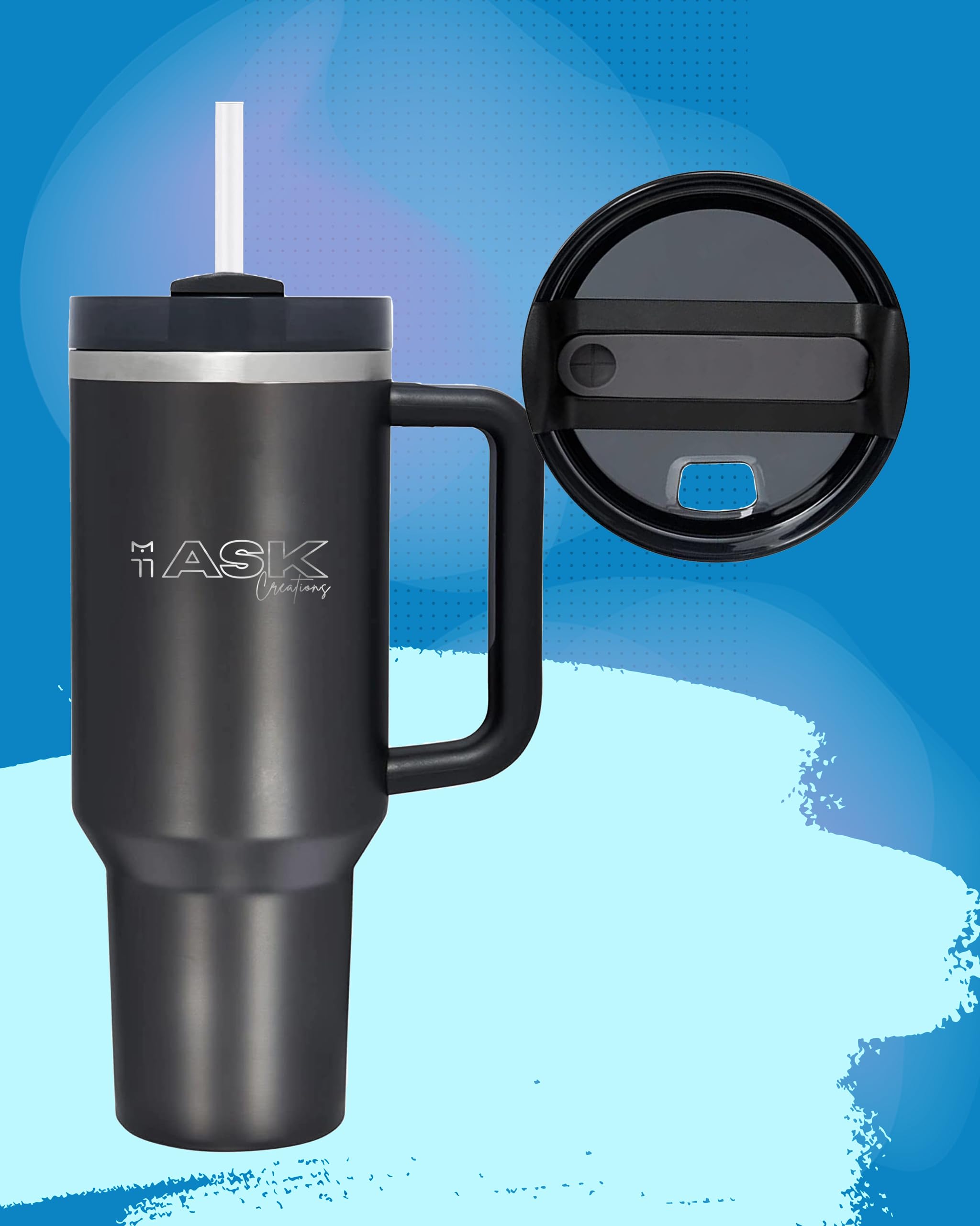 Ask HydroQuench 2.0 40oz /1183 ml Tumbler - Insulated Stainless Steel Travel Mug with reusable Straw, and Silicone Boot. (Black)
