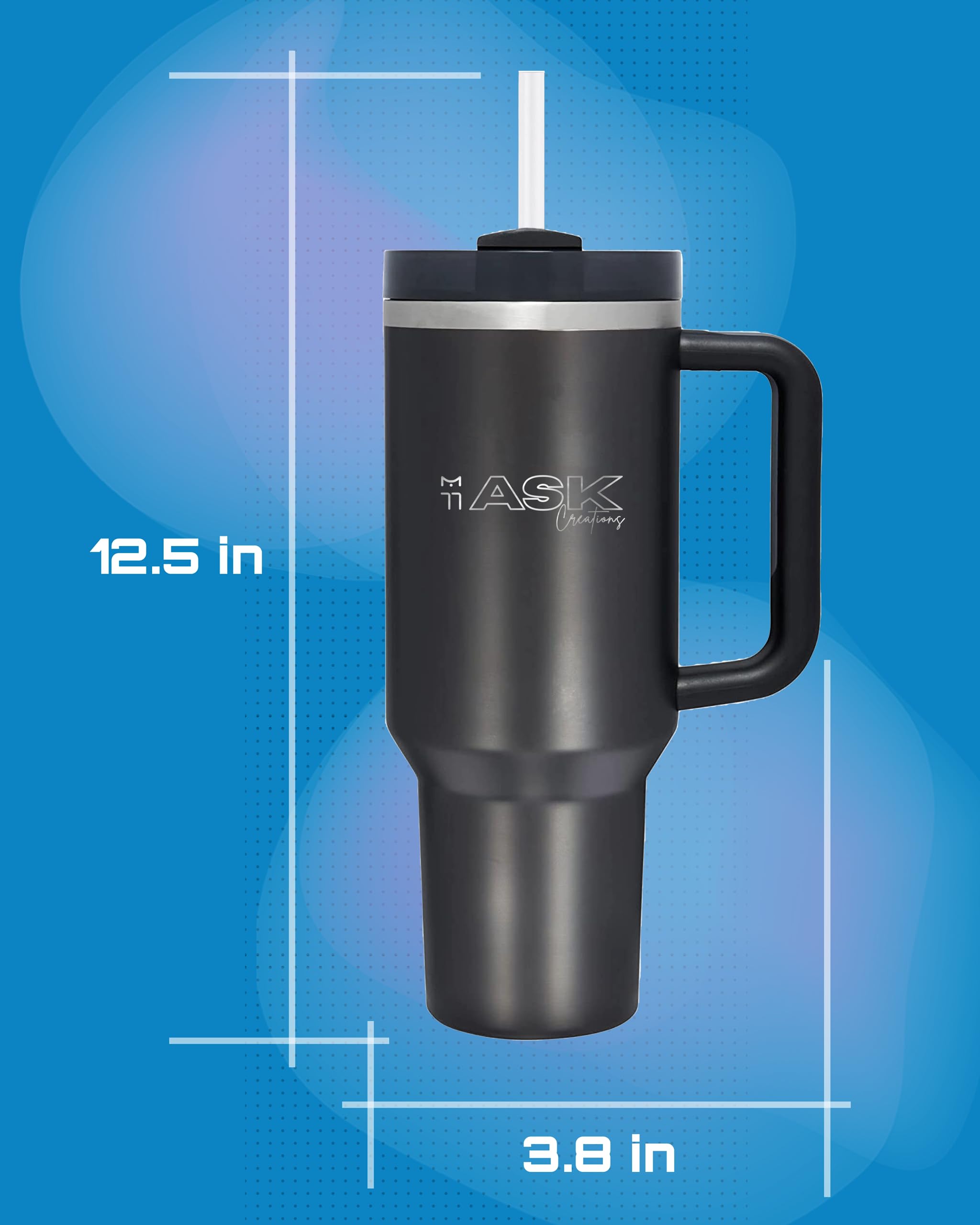 Ask HydroQuench 2.0 40oz /1183 ml Tumbler - Insulated Stainless Steel Travel Mug with reusable Straw, and Silicone Boot. (Black)