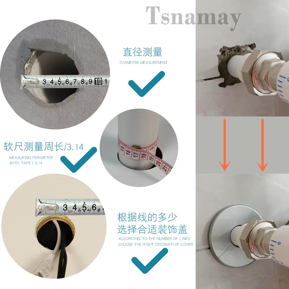 Tsnamay 4 Pcs Wall Split Flange, ABS Square Self-Adhesive Escutcheon Plate Buckles Design for 1.3"/33mm Diameter Pipe