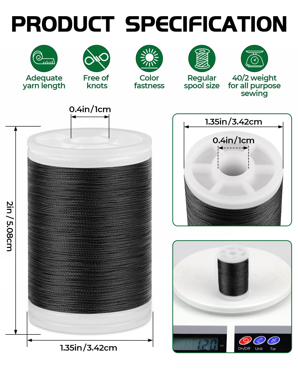 330 Yards FIVEIZERO Extra Strong Upholstery Thread,Black Bonded Nylon Thread for Denim Leather,Craft,Machine,DIY and Home (2 Pack) CJ