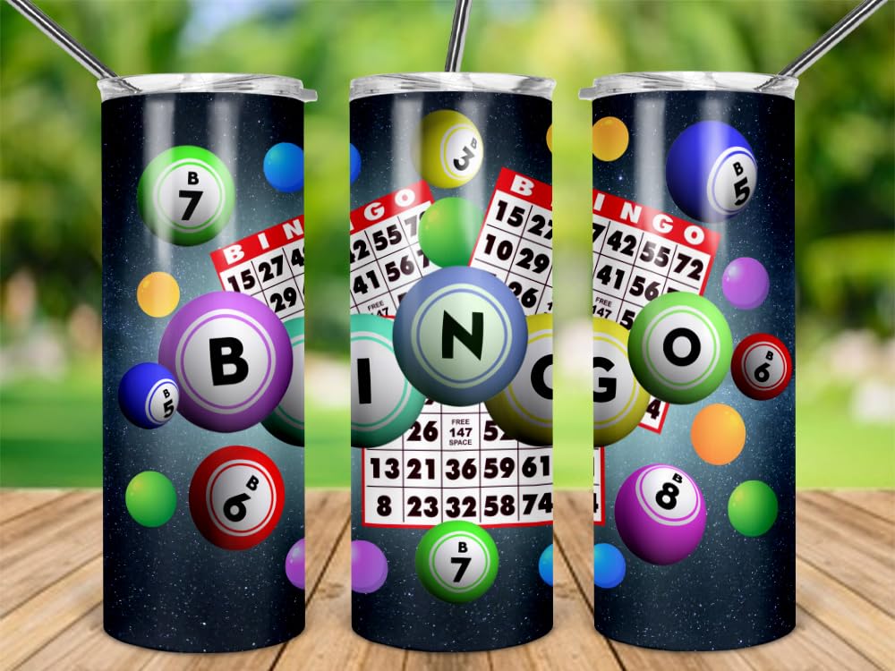 BINGO #1 20oz Stainless Steel Tumbler, Slide Door Lid & Straw Included, Bingo Game Day, Player, Gifts, Keeps Drinks Cold Or Hot