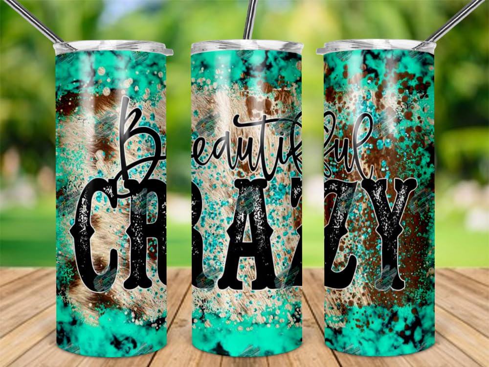 Beautiful Crazy #1 20oz Stainless Steel Tumbler, Slide Door Lid & Straw Included, Country Western, Song, Gifts, Keeps Drinks Cold Or Hot