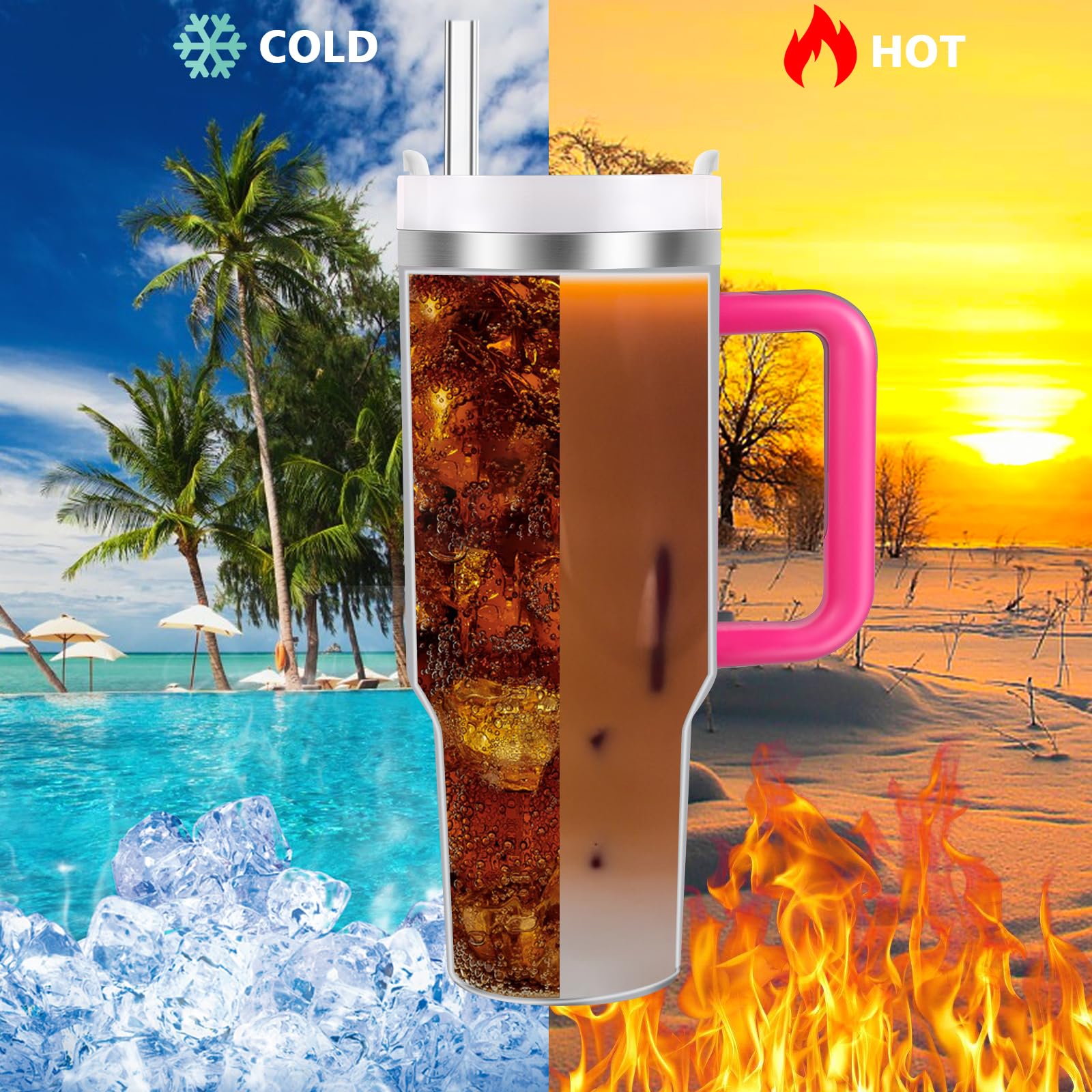 BELYQLY New Version 40oz Stainless Steel Vacuum Insulated Tumbler with Lid and Straw for Water, Smoothie and More, Iced Tea or Coffee (Pink)
