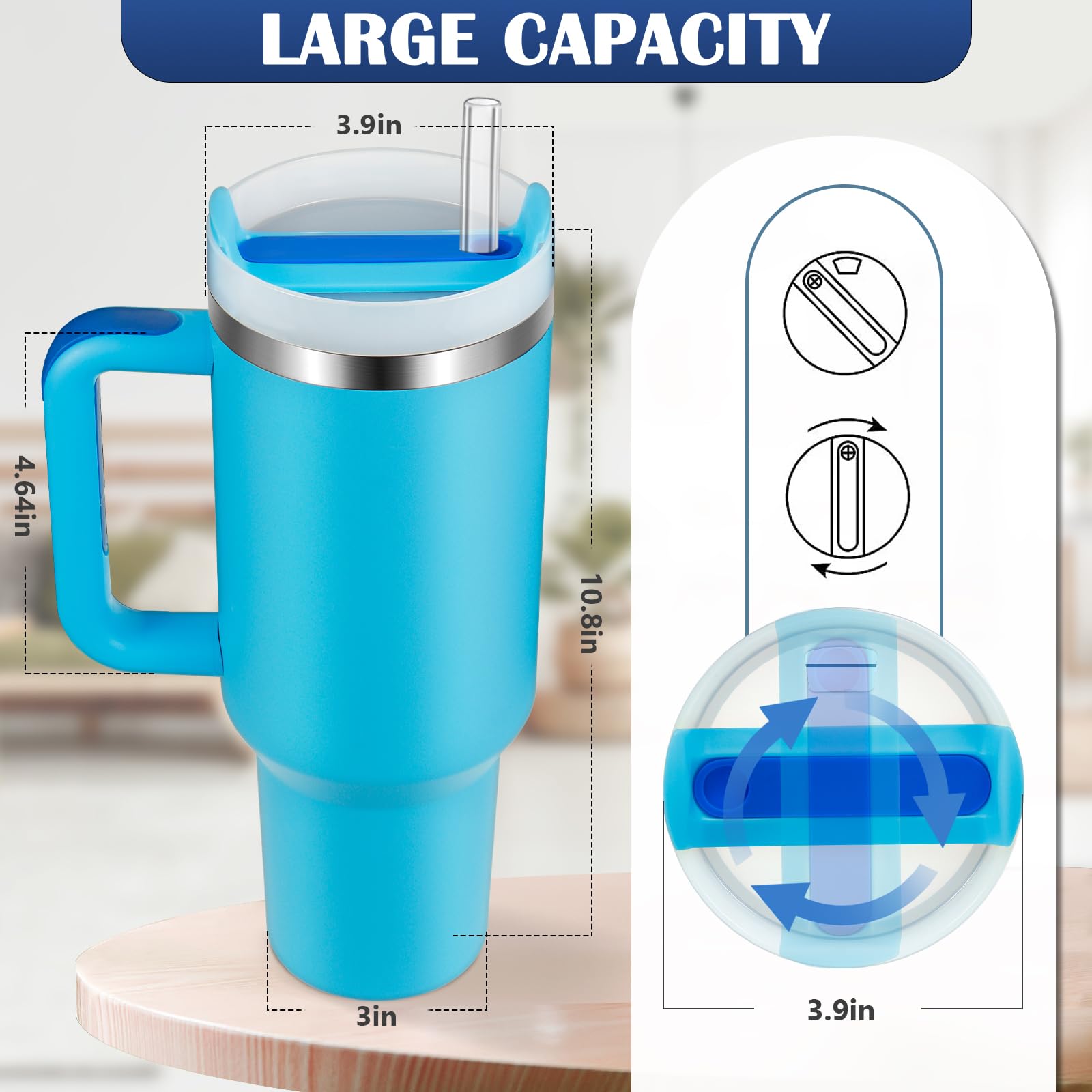 BELYQLY New Version 40oz Stainless Steel Vacuum Insulated Tumbler with Lid and Straw for Water, Smoothie and More, Iced Tea or Coffee (Pool Blue)