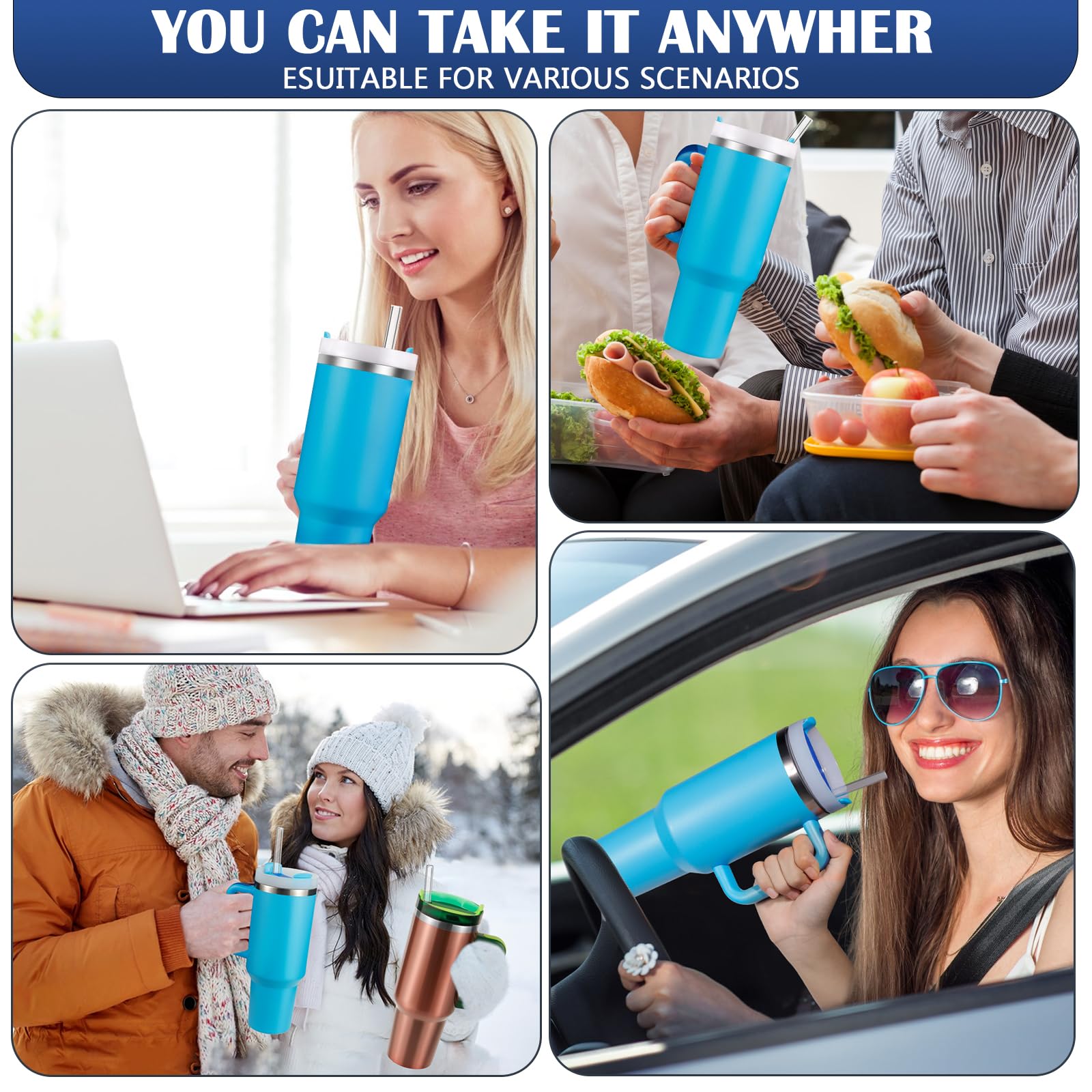 BELYQLY New Version 40oz Stainless Steel Vacuum Insulated Tumbler with Lid and Straw for Water, Smoothie and More, Iced Tea or Coffee (Pool Blue)