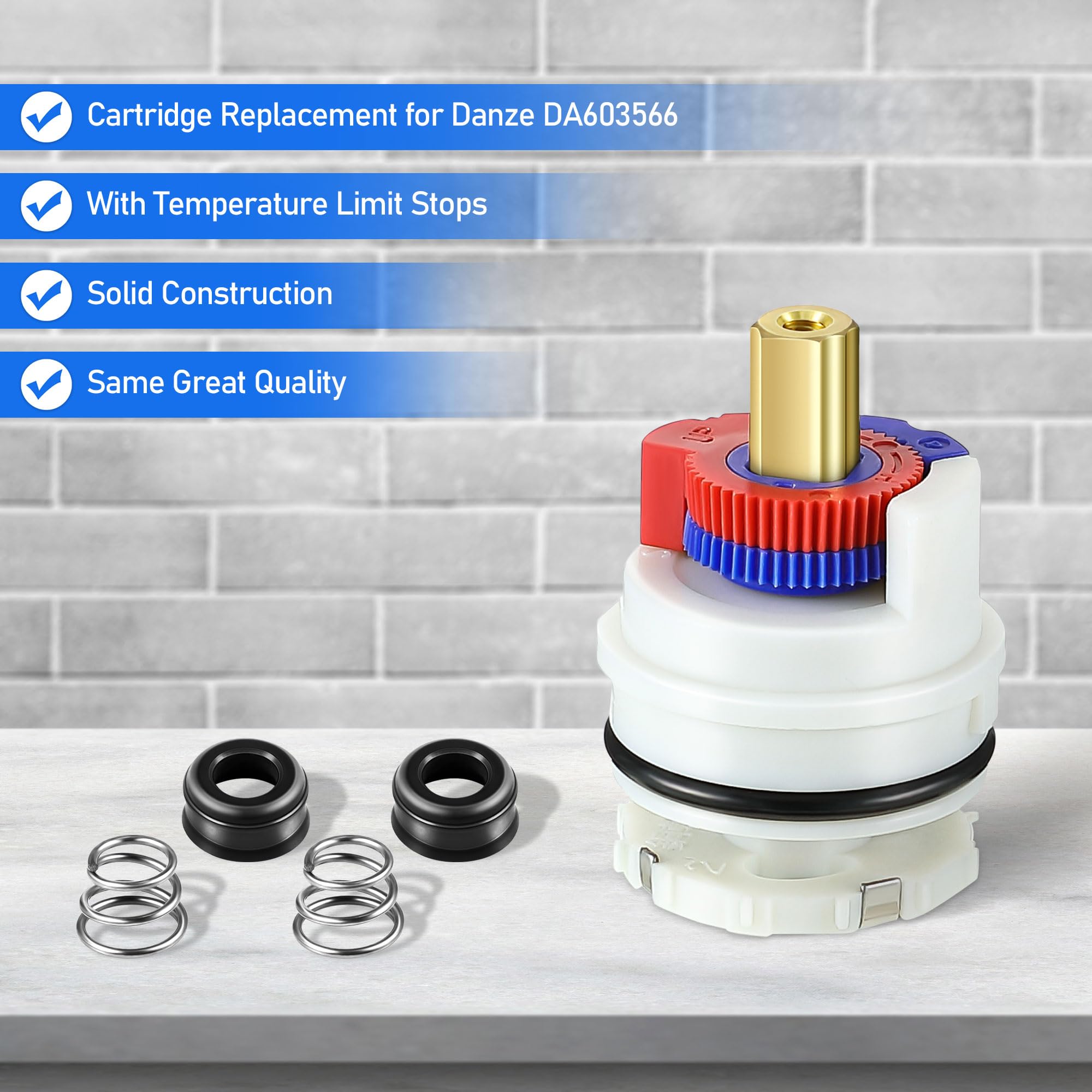 Dreyoo Square Stem Washerless Cartridge Replacement for DA603566, Shower Cartridge Compatible with Danze and Glacier Bay Single Handle Tub/Shower Faucets with Temperature Limit Stops