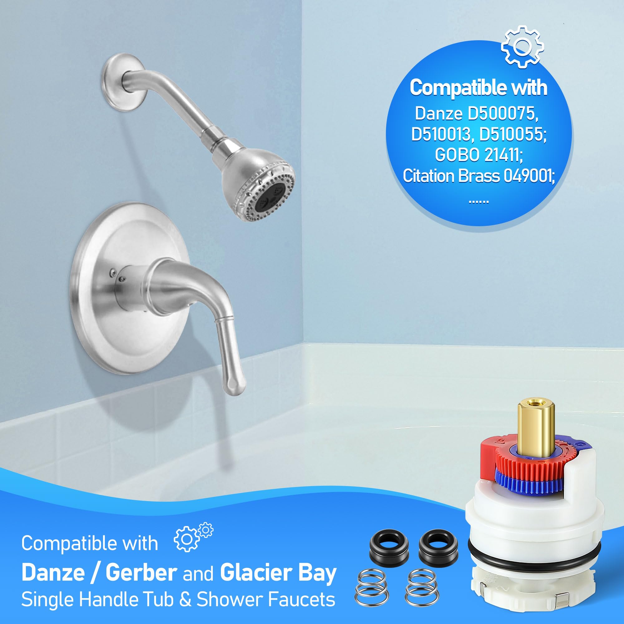 Dreyoo Square Stem Washerless Cartridge Replacement for DA603566, Shower Cartridge Compatible with Danze and Glacier Bay Single Handle Tub/Shower Faucets with Temperature Limit Stops