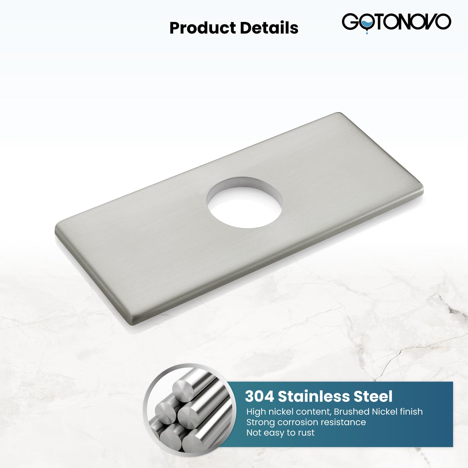 gotonovo 6 inch Rectangle Deck Mount Faucet Plate,Faucet Hole Cover Escutcheon Plate for Kitchen or Bathroom Sink 1 Hole or 3 Hole 4 Inch Centerset Brushed Nickel
