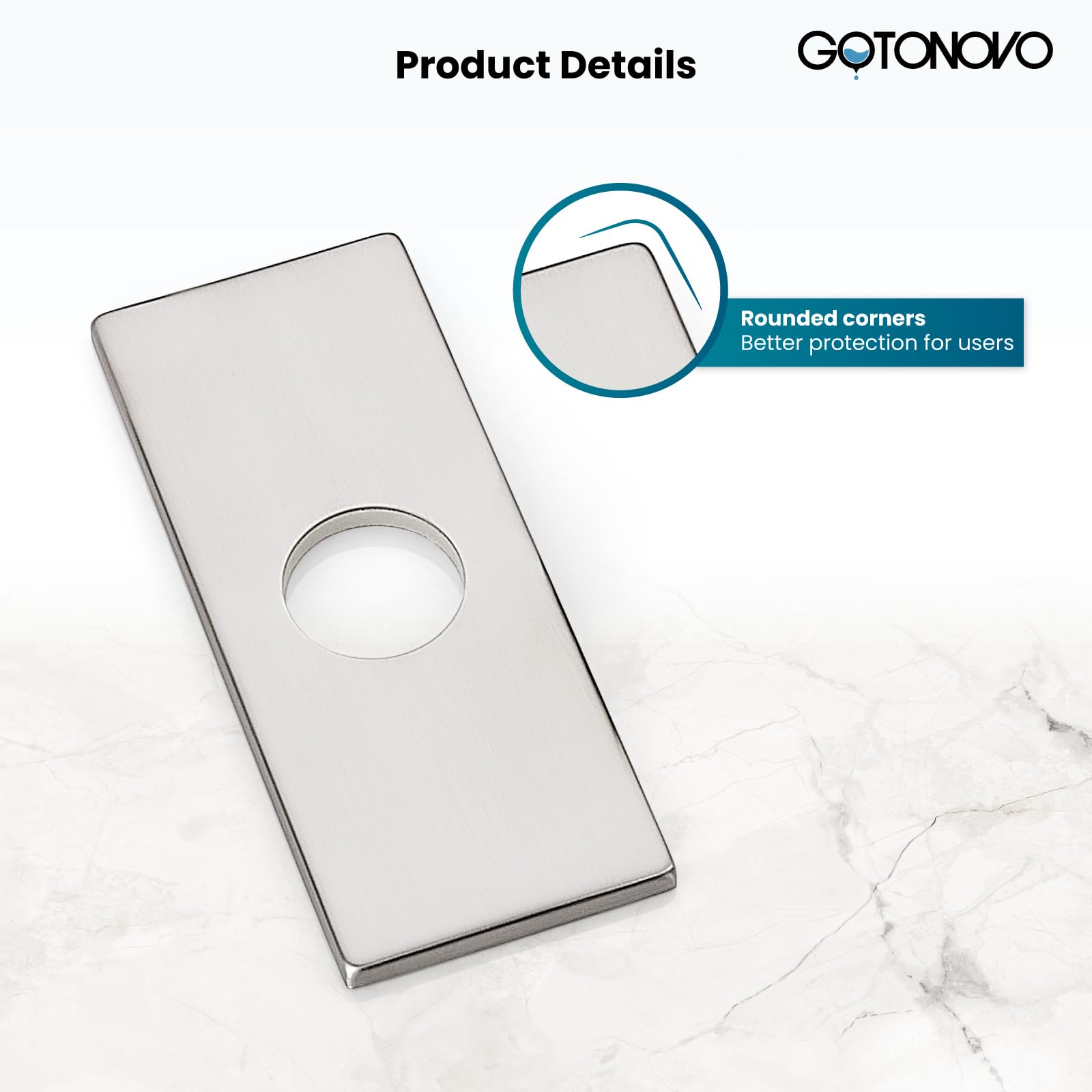 gotonovo 6 inch Rectangle Deck Mount Faucet Plate,Faucet Hole Cover Escutcheon Plate for Kitchen or Bathroom Sink 1 Hole or 3 Hole 4 Inch Centerset Brushed Nickel