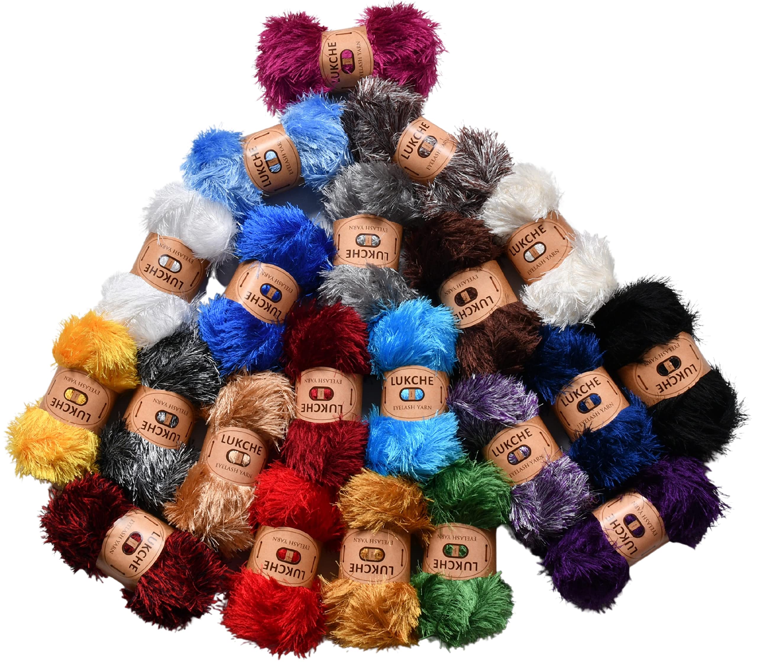 Lukche Eyelash Fun Fur Yarn Premium 100% Polyester 164 Yds (150 Mt), 3.53 Oz (100 Gr) Colorful Crochet Yarn Dıy Hand Knitting. (Optical White, 1 Skein)
