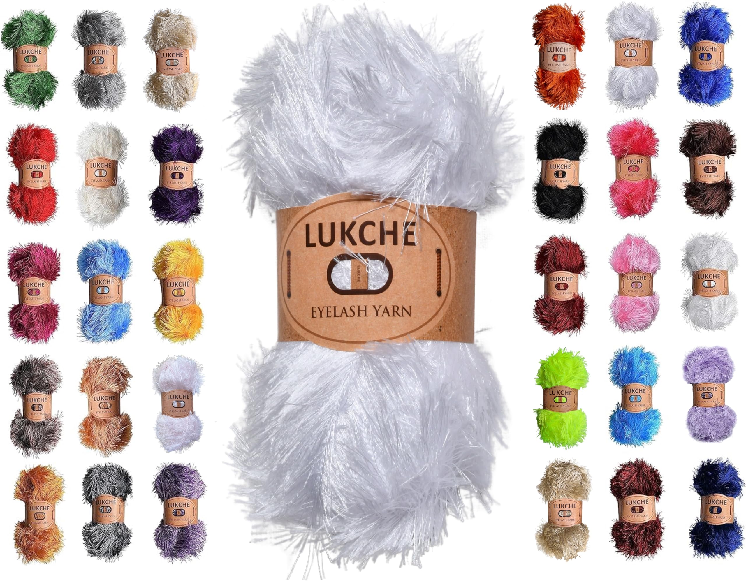 Lukche Eyelash Fun Fur Yarn Premium 100% Polyester 164 Yds (150 Mt), 3.53 Oz (100 Gr) Colorful Crochet Yarn Dıy Hand Knitting. (Optical White, 1 Skein)