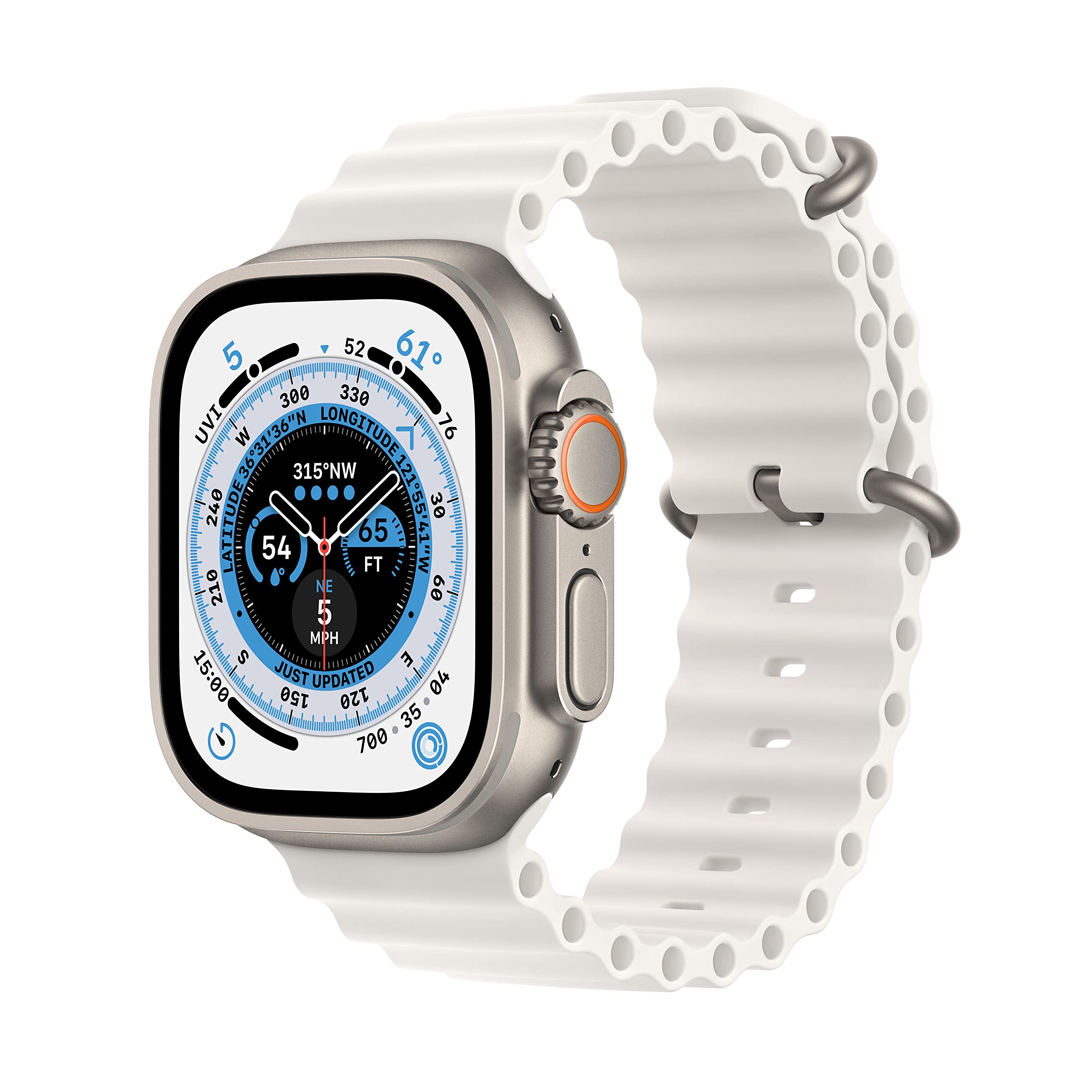 Apple Watch Ultra [GPS + Cellular 49mm] Titanium Case with White Ocean Band, One Size (Renewed Premium)