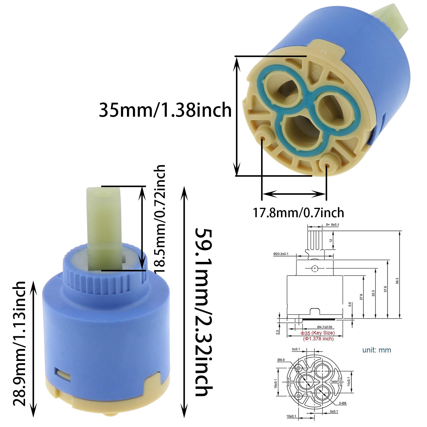 35 Ceramic Faucet Valve DGZZI 35mm Ceramic Faucet Cartridge for Single Handle Kitchen Basin Faucet Part, Ceramic Faucet Valve