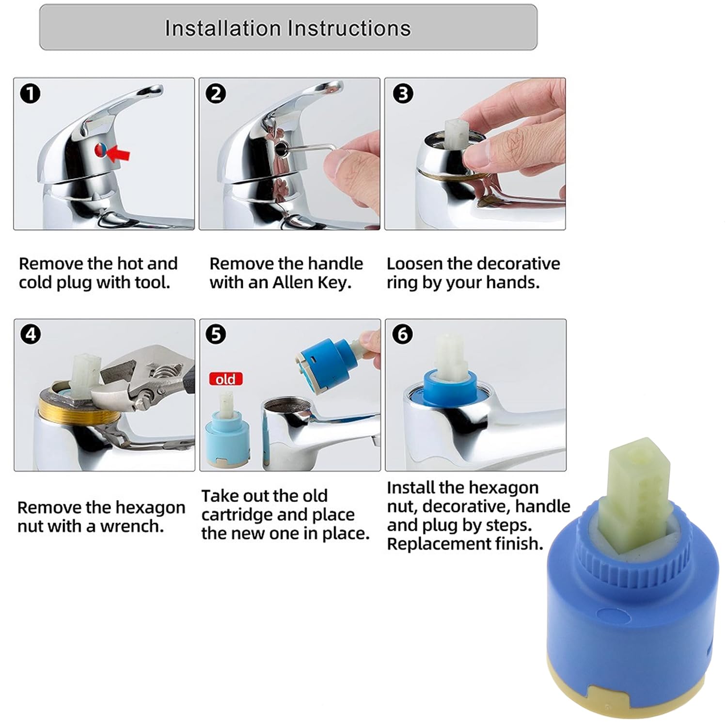 35 Ceramic Faucet Valve DGZZI 35mm Ceramic Faucet Cartridge for Single Handle Kitchen Basin Faucet Part, Ceramic Faucet Valve