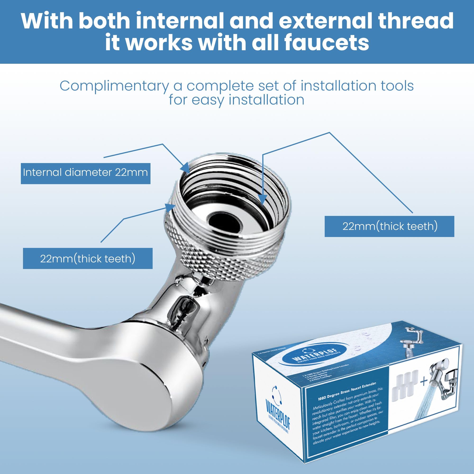 WATERPLOF Splash Multifunction Faucet with Filter Functionality & 6 Replacement Cartridges Universal 1080° Swivel Robotic Arm Faucet Aerator for sink 2 Modes Pressurized Spray Attachment