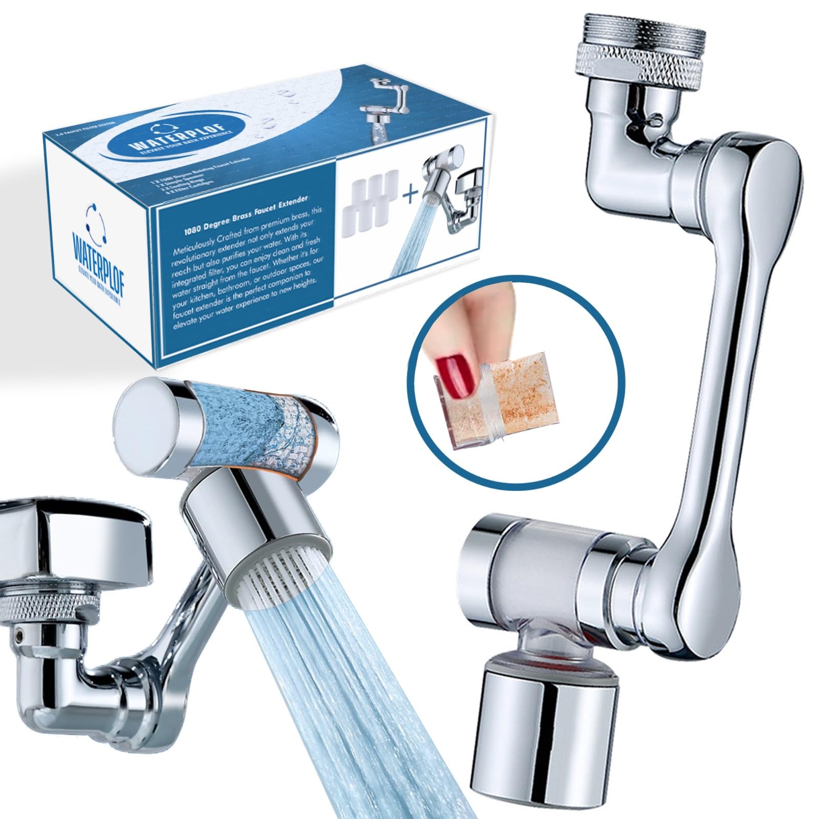 WATERPLOF Splash Multifunction Faucet with Filter Functionality & 6 Replacement Cartridges Universal 1080ยฐ Swivel Robotic Arm Faucet Aerator for sink 2 Modes Pressurized Spray Attachment