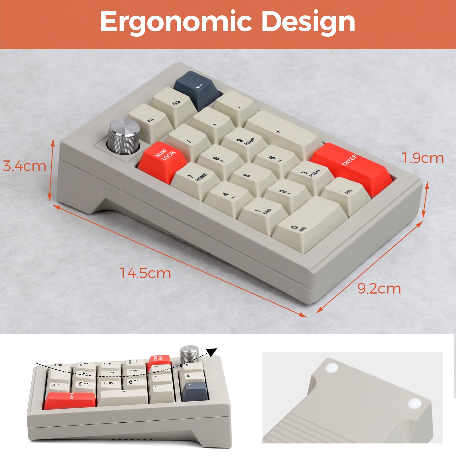 EPOMAKER CIDOO V21 VIA Programmable Gasket Number Pad, Aluminum Numpad, Bluetooth 5.0/2.4ghz/Wired Hot Swappable Numeric Keypad, with Knob, 1000mAh Battery, Poron Foam for Laptop Mac Win