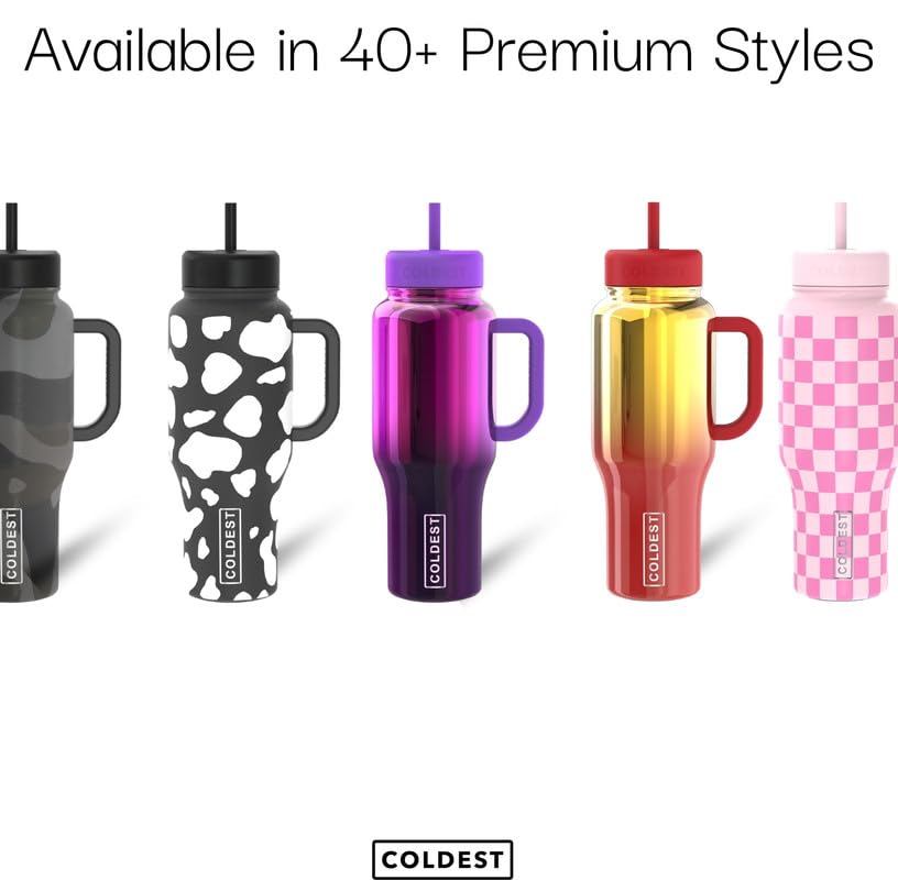 Coldest 40 oz Tumbler with Handle and Straw - 100% Spill Proof Tumbler with Straw (3 Lids) - Stainless Steel Insulated Leakproof Tumblers for Women & Men - 36 oz (Gold Reflections)