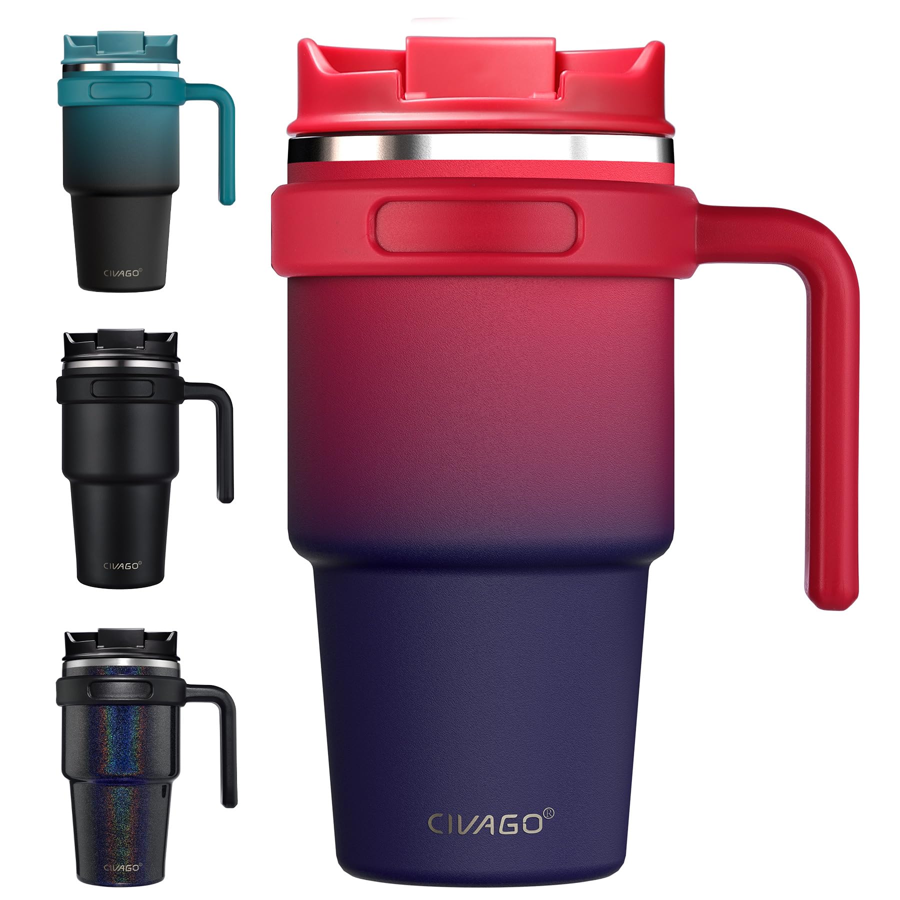 CIVAGO 20 oz Tumbler Mug with Lid and Straw, Insulated Travel Coffee Mug with Handle, Double Wall Stainless Steel Vacuum Coffee Tumbler, Thermal Coffee Cup, Flip lid, Dark Rainbow