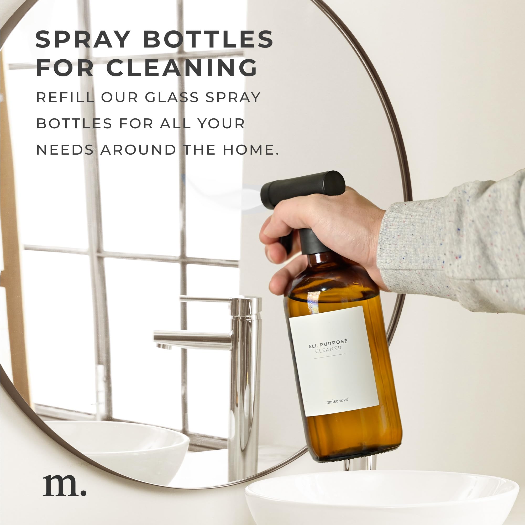 MAISONOVO Glass Spray Bottle - 16.9 fl oz Amber x 2 with 16 Labels