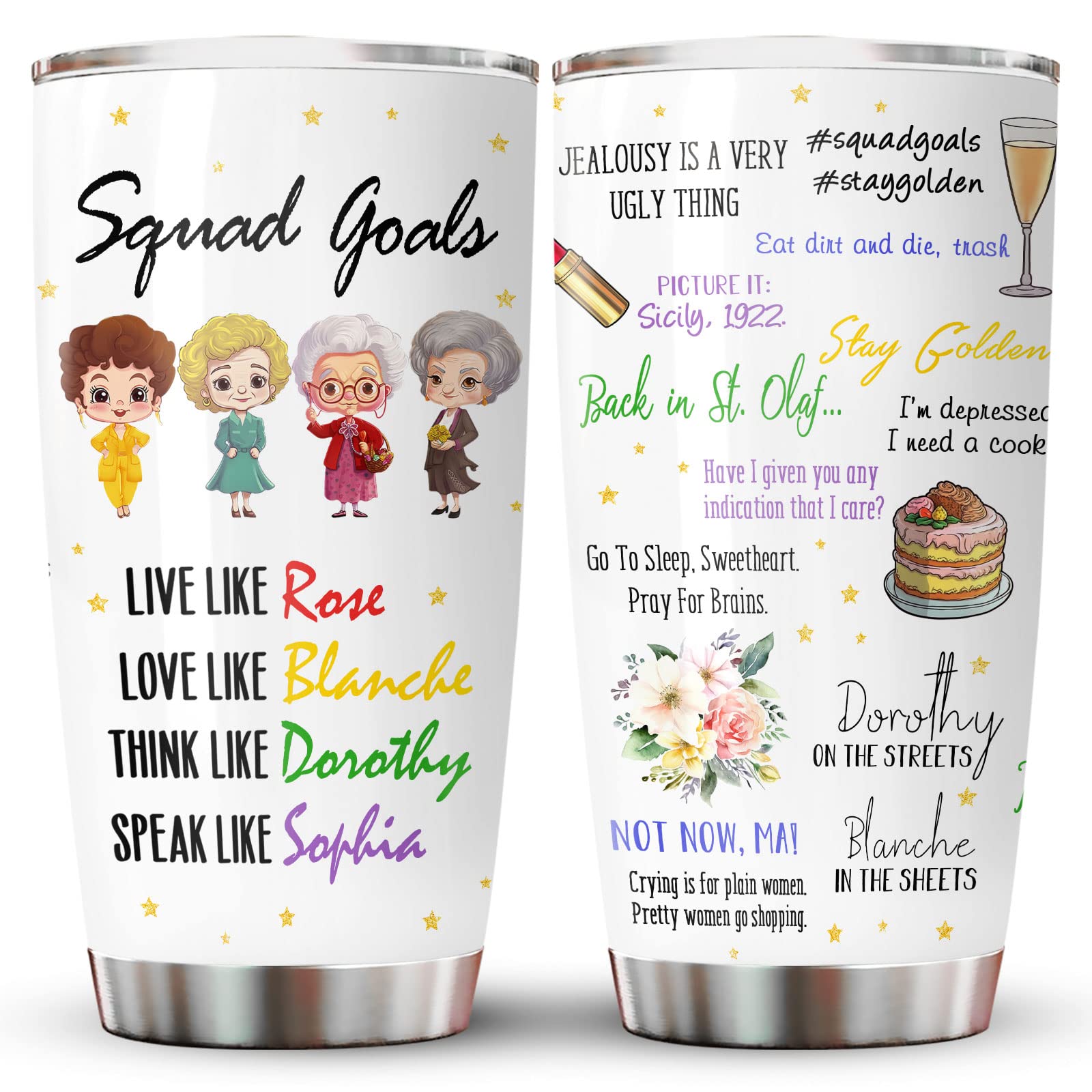 34HD Valentine Friend Gifts, Golden Movie Tumblers with Lid 20 oz Stainless Steel, Best Friend Travel Cup Mug, Friend Decor, Birthday Gifts for Bestie Women Girls