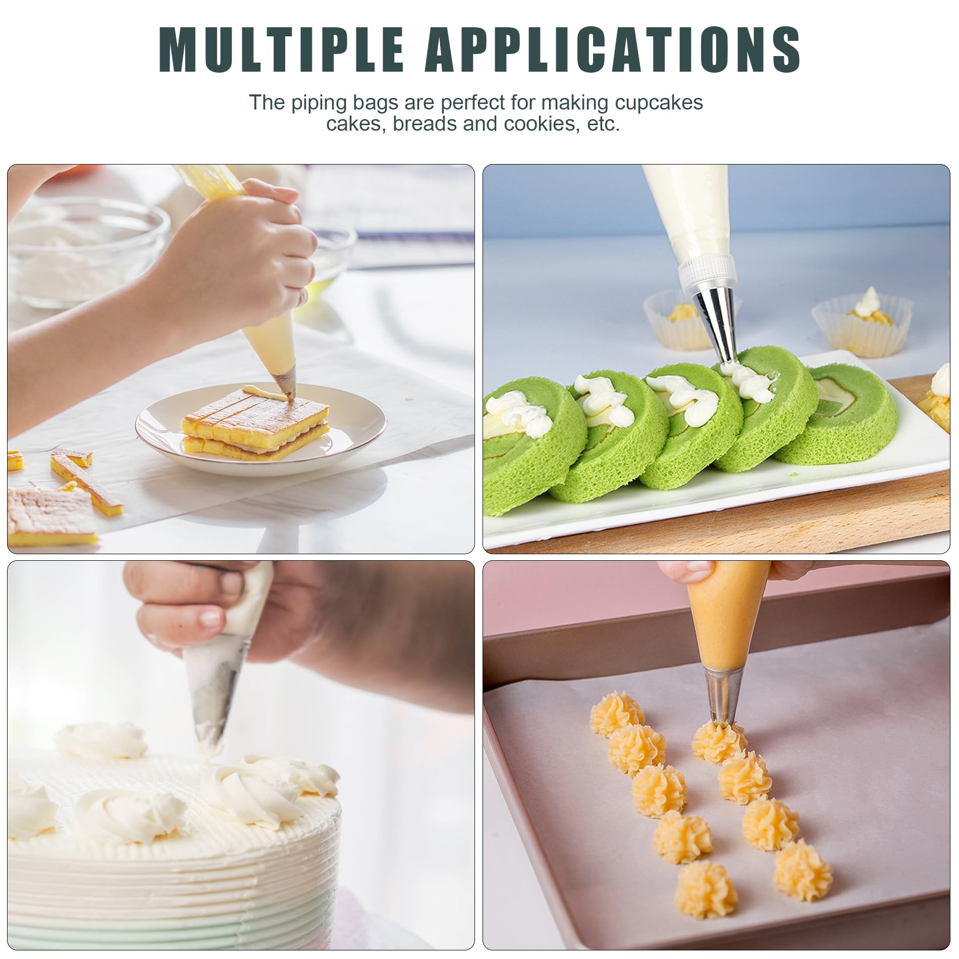 Piping Bags and Tips Set, Cakes Decorating Supplies Kit with 100pcs 12 Inch Pastry Bags, 16 Piping Tips, 3 Cake Scraper, 2 Couplers, 2 Bag Ties, Simple and Convenient Baking Supplies Set