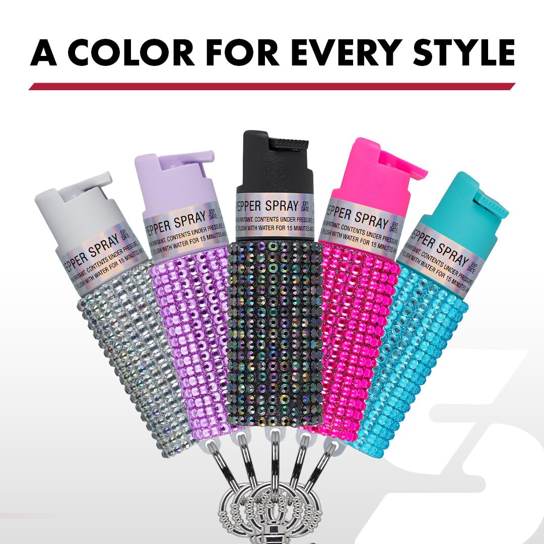 SABRE Jeweled Pepper Spray, Maximum Strength, Fashionable Monochromatic Design, Quick and Easy Access Snap-Clip for Secure Attachment, Protect Against Multiple Threats with up to 10 second spray time