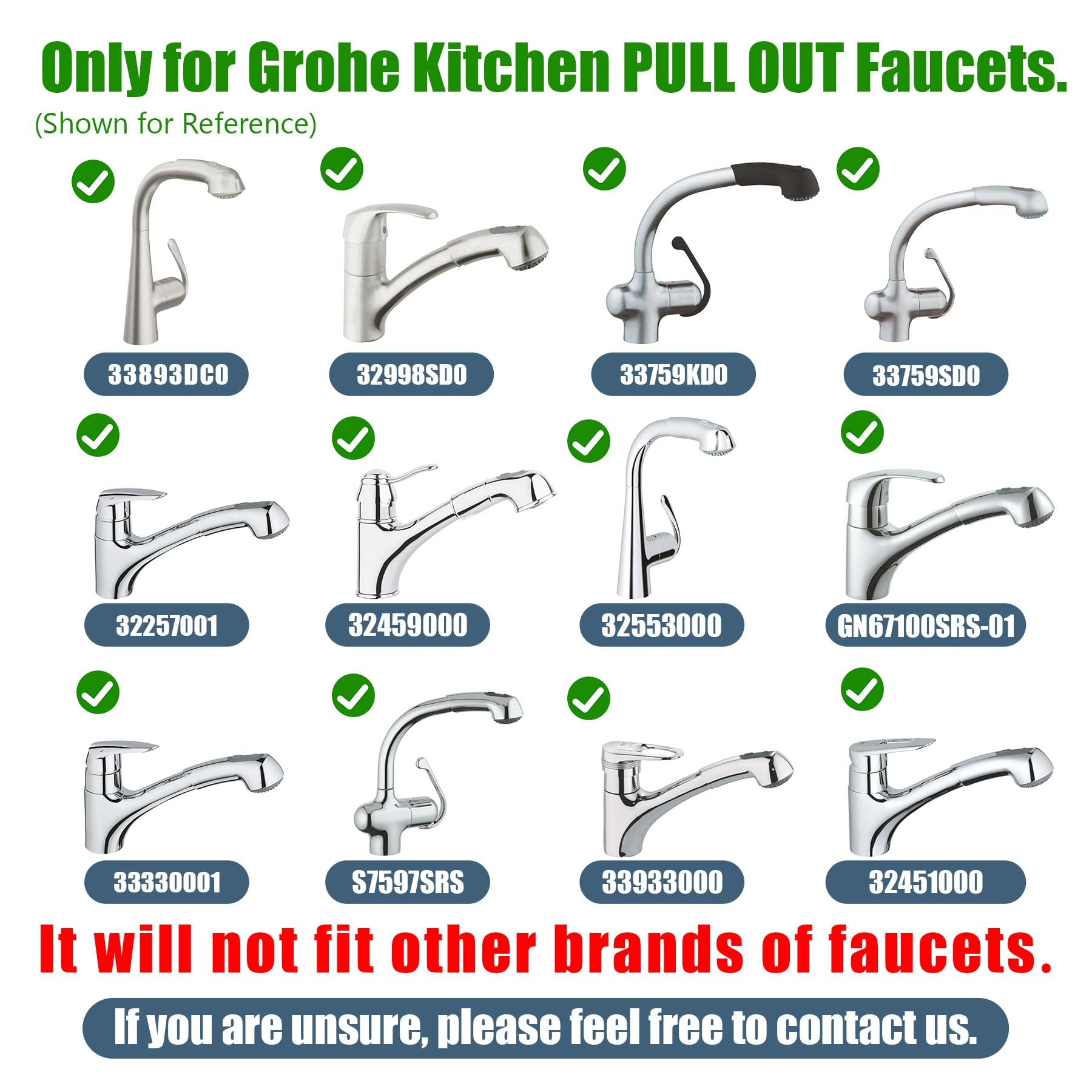 Kitchen Faucet Parts for Grohe 48293000 Replacement Hose with Weigt Ball and 3 Connect Adapters, Grohe Ladylux 46174000 46092000 Kitchen Faucet Hose Replacement Parts, Pull-Down Hose for Sink, 59"