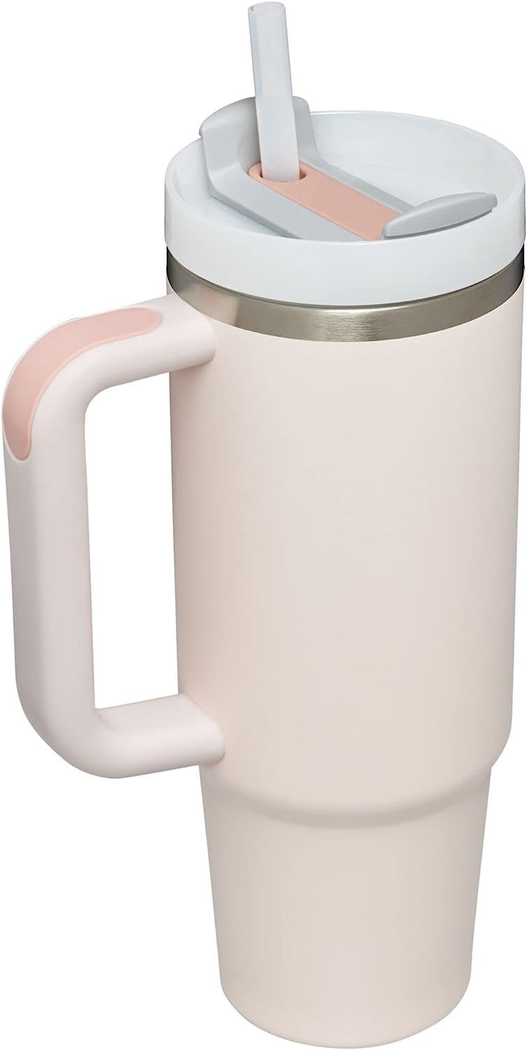YOUEXPERT 30 oz Tumbler with Handle and Straw, Insulated Tumblers with Lid and Straw, 30 oz Cup Stainless Steel Water Bottle Outdoor Sports Travel Tumblers- rose quartz
