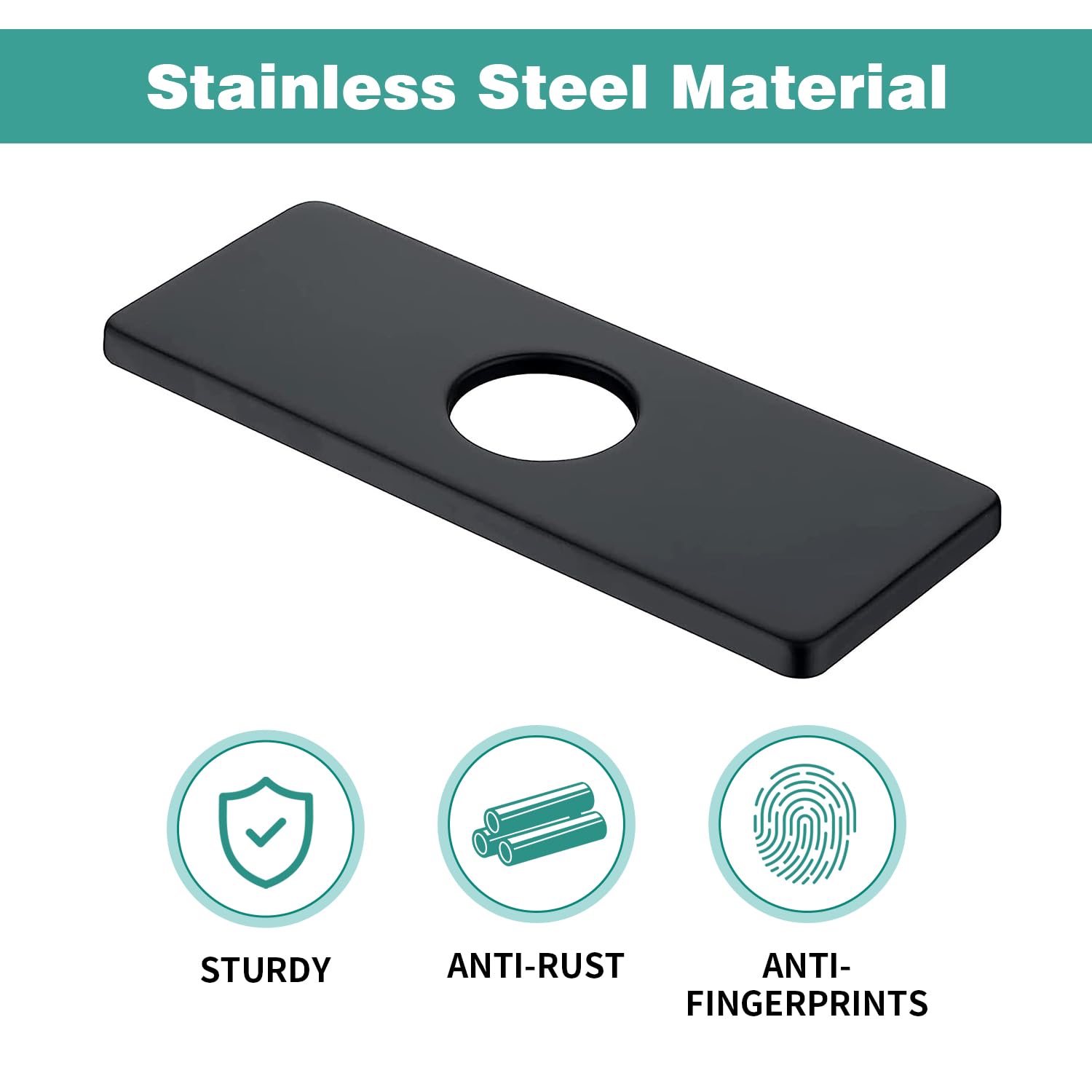 GZJoSum 6 Inch Sink Hole Cover Deck Plate, Faucet Hole Cover Plate for 1-3 Hole Bathroom Mixer Tap, Rectangle Stainless Steel Kitchen Escutcheon Plate (Matte Black)