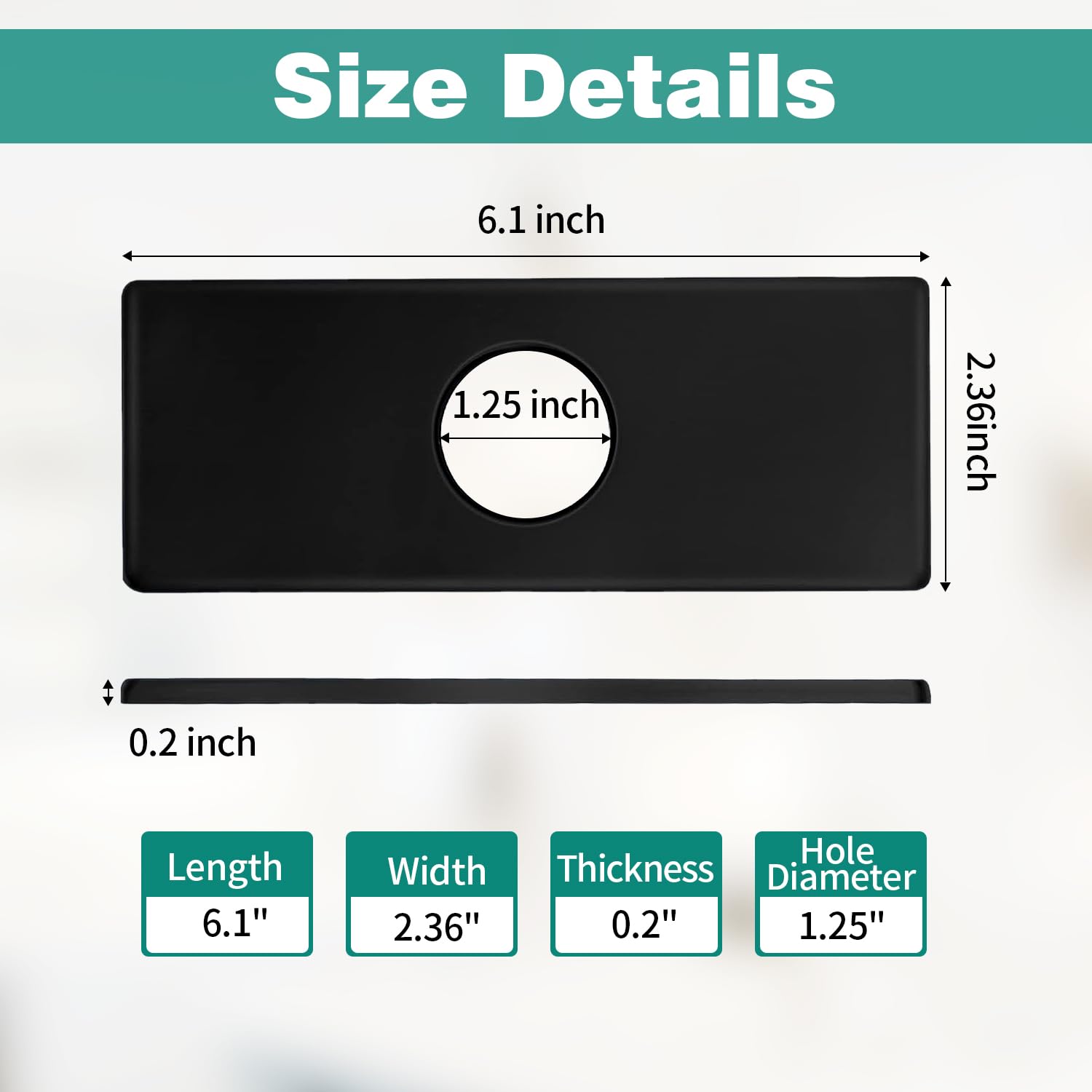 GZJoSum 6 Inch Sink Hole Cover Deck Plate, Faucet Hole Cover Plate for 1-3 Hole Bathroom Mixer Tap, Rectangle Stainless Steel Kitchen Escutcheon Plate (Matte Black)
