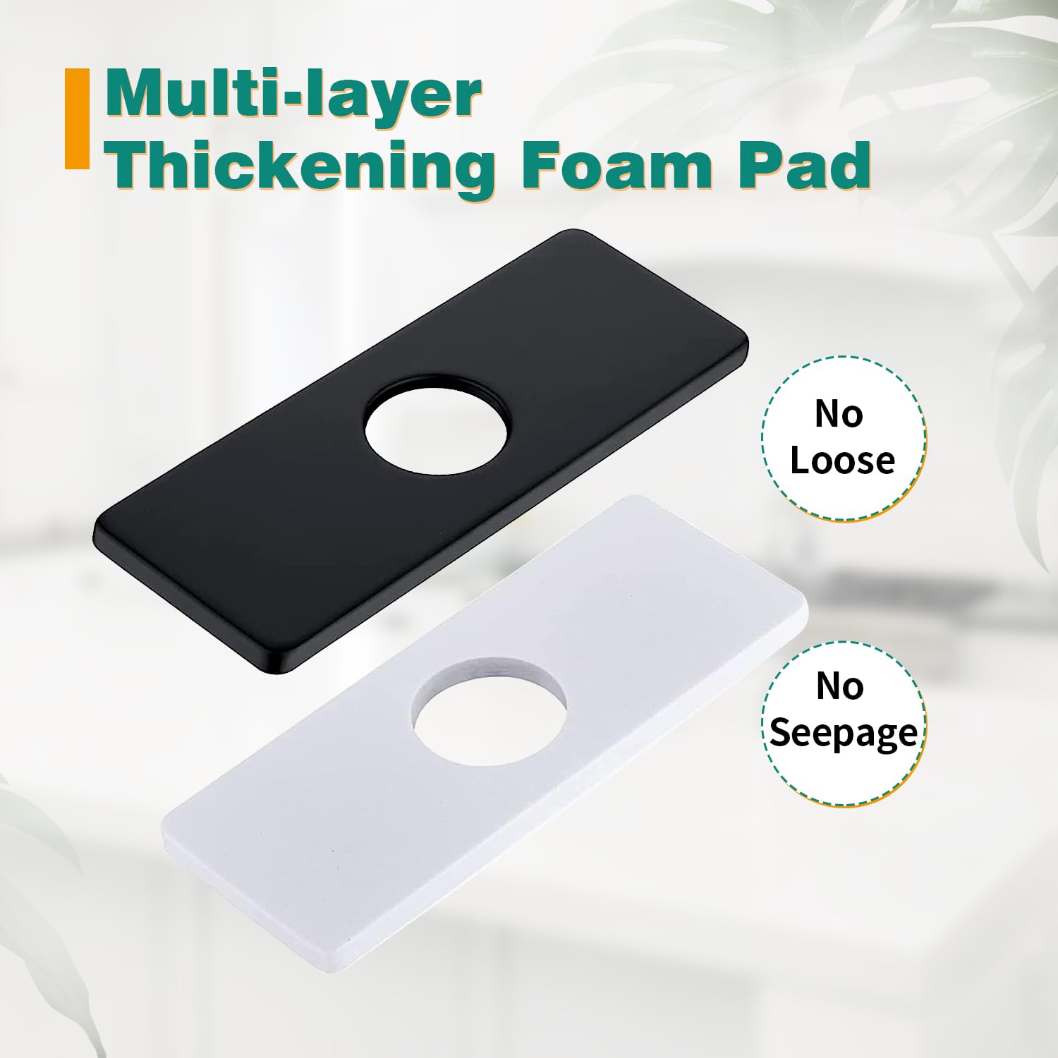 GZJoSum 6 Inch Sink Hole Cover Deck Plate, Faucet Hole Cover Plate for 1-3 Hole Bathroom Mixer Tap, Rectangle Stainless Steel Kitchen Escutcheon Plate (Matte Black)