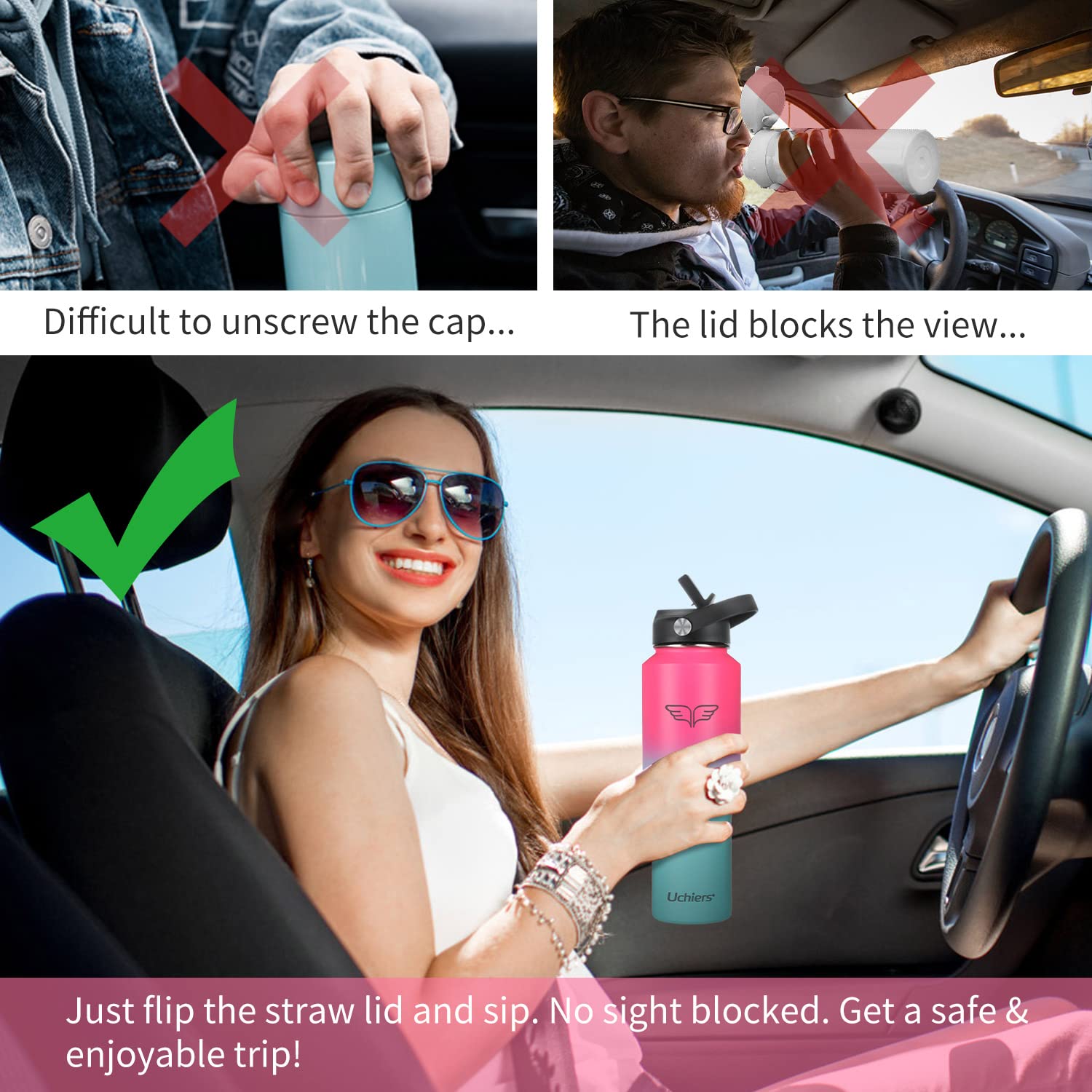 40 oz Tumbler with Straw, Insulated Water Bottle with Straw Fits in Cup Holders, Stainless Steel Travel Flask with Straw Lid Spout Cap, Leak-proof Double Wall Keep Cold for 24 Hrs, Hot for 12 Hrs