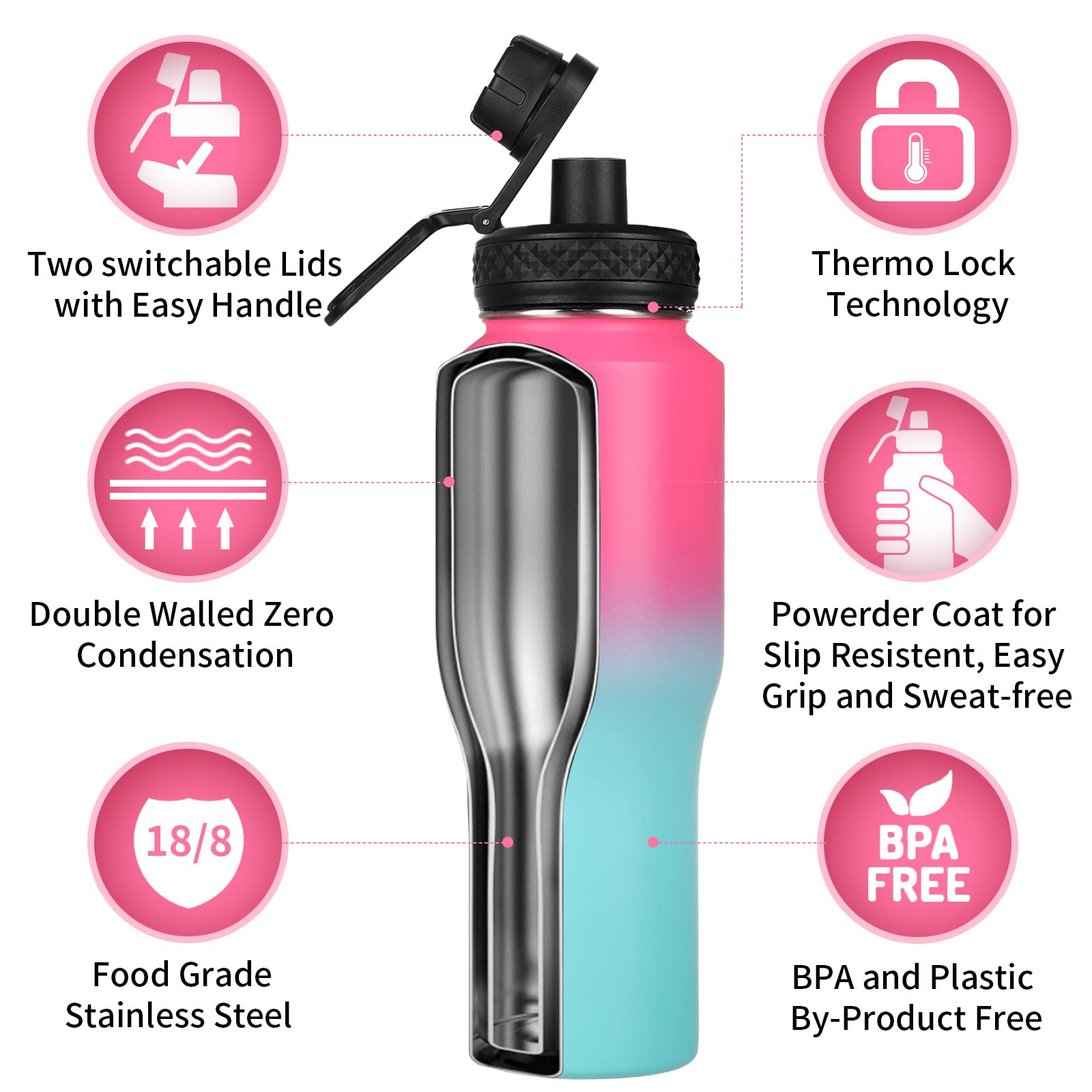 40 oz Tumbler with Straw, Insulated Water Bottle with Straw Fits in Cup Holders, Stainless Steel Travel Flask with Straw Lid Spout Cap, Leak-proof Double Wall Keep Cold for 24 Hrs, Hot for 12 Hrs