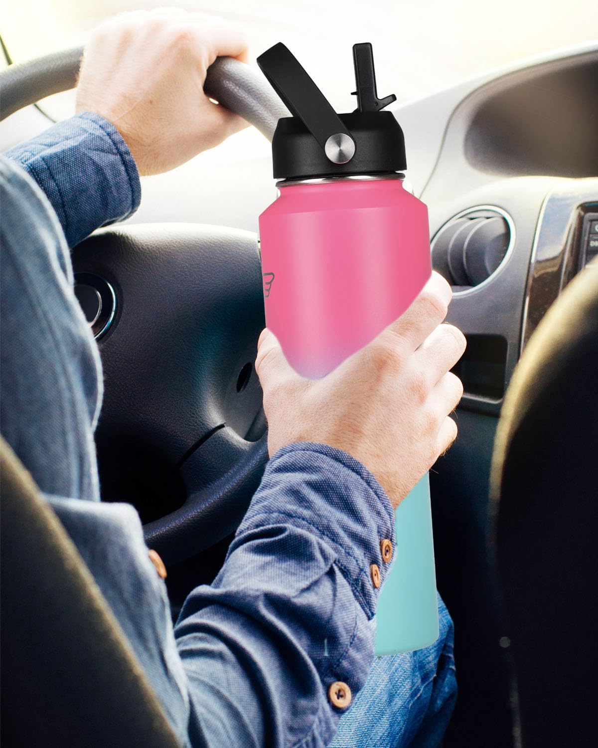 40 oz Tumbler with Straw, Insulated Water Bottle with Straw Fits in Cup Holders, Stainless Steel Travel Flask with Straw Lid Spout Cap, Leak-proof Double Wall Keep Cold for 24 Hrs, Hot for 12 Hrs
