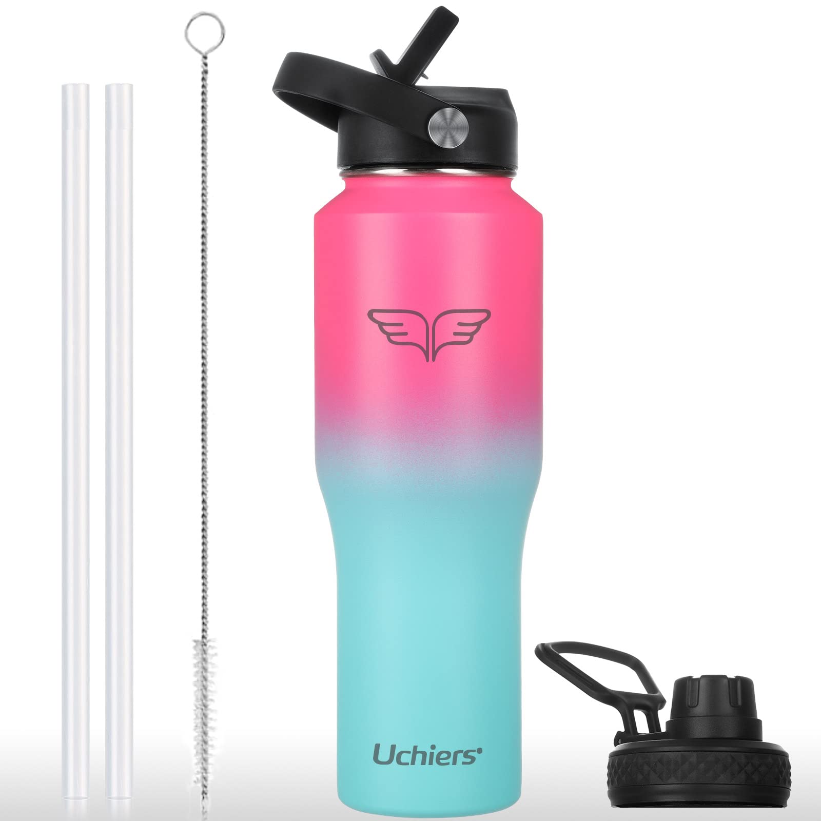 40 oz Tumbler with Straw, Insulated Water Bottle with Straw Fits in Cup Holders, Stainless Steel Travel Flask with Straw Lid Spout Cap, Leak-proof Double Wall Keep Cold for 24 Hrs, Hot for 12 Hrs