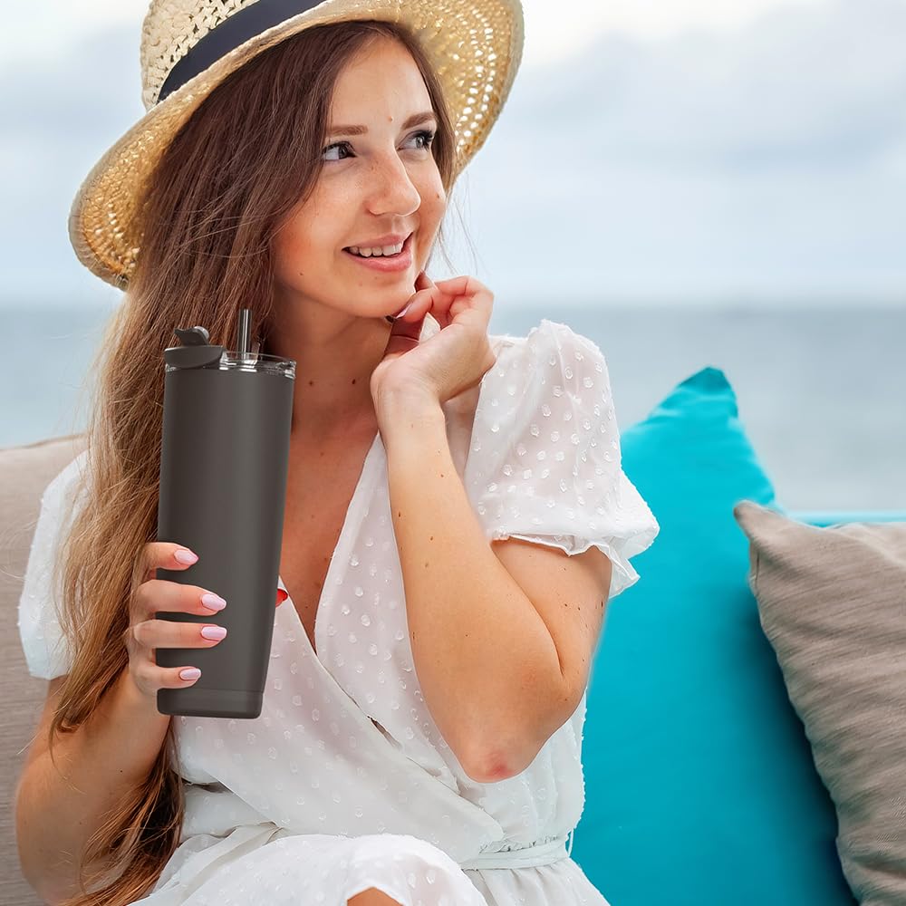 asobu Puramic Aqualina - with Interchangeable Hot and Cold Lid and Built in Straw, 20 Ounce (Black)
