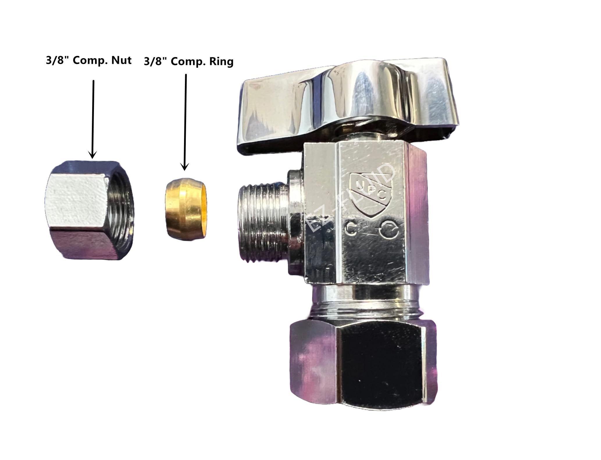 10Pcs EZ-Fluid Heavy Duty 1/2" Nom. Comp (5/8" OD Comp) x 3/8" OD Comp Squared Body Angle Stop Valve,1/4 Turn Handle,Chrome Brass Water Shut Off Ball Valve for Water Pipes,Faucet,Toilet, Sink