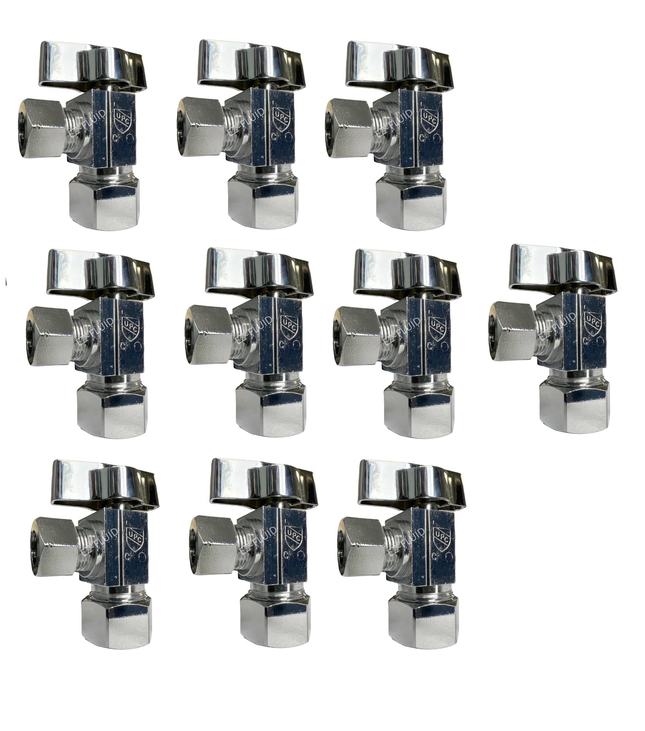 10Pcs EZ-Fluid Heavy Duty 1/2" Nom. Comp (5/8" OD Comp) x 3/8" OD Comp Squared Body Angle Stop Valve,1/4 Turn Handle,Chrome Brass Water Shut Off Ball Valve for Water Pipes,Faucet,Toilet, Sink