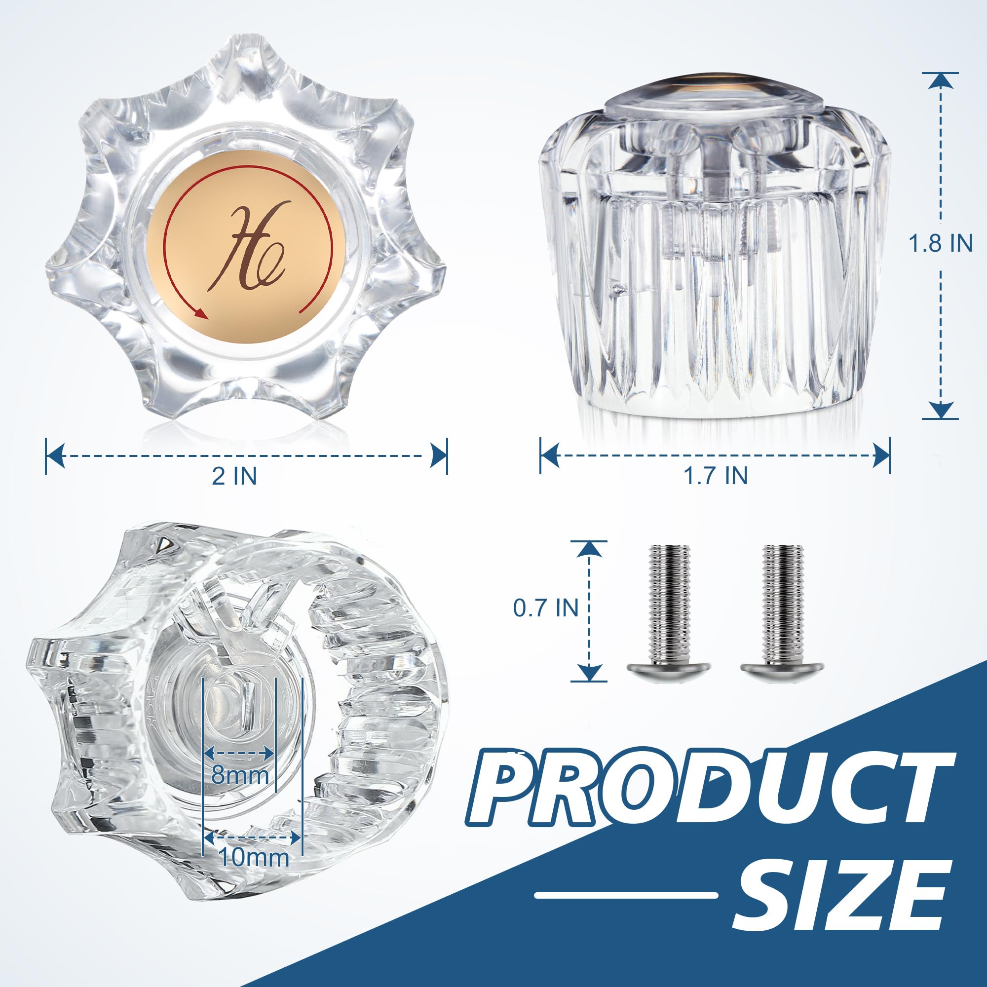 Enhon 2 Pairs Bathroom Faucet Knobs Replacement, Bathtub Faucet Handles Compatible with Delta/Delex/Peerless, Hot and Cold Sink Faucet Knobs Replacement Parts in Clear Acrylic, Include Screws