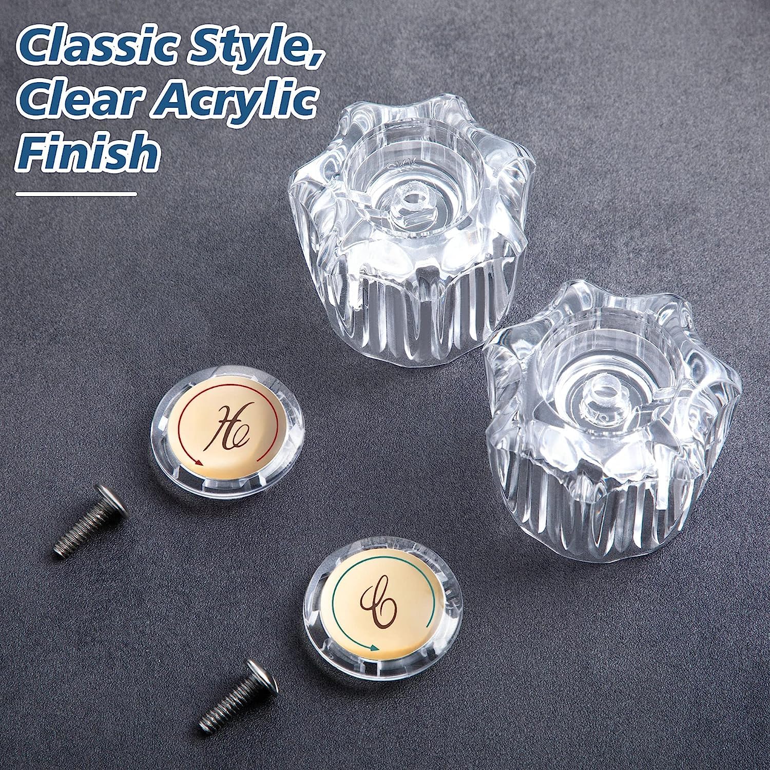 Enhon 2 Pairs Bathroom Faucet Knobs Replacement, Bathtub Faucet Handles Compatible with Delta/Delex/Peerless, Hot and Cold Sink Faucet Knobs Replacement Parts in Clear Acrylic, Include Screws