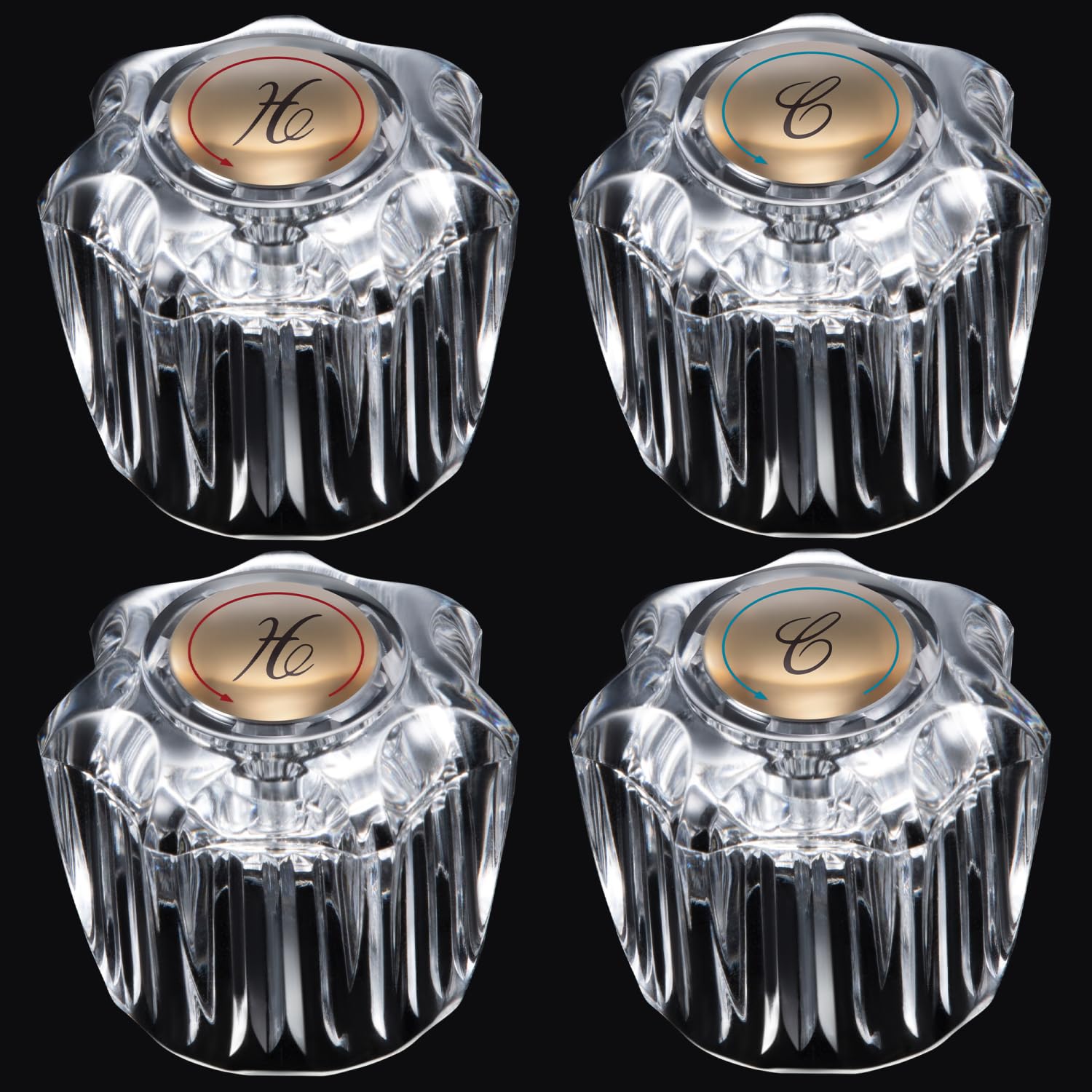 Enhon 2 Pairs Bathroom Faucet Knobs Replacement, Bathtub Faucet Handles Compatible with Delta/Delex/Peerless, Hot and Cold Sink Faucet Knobs Replacement Parts in Clear Acrylic, Include Screws