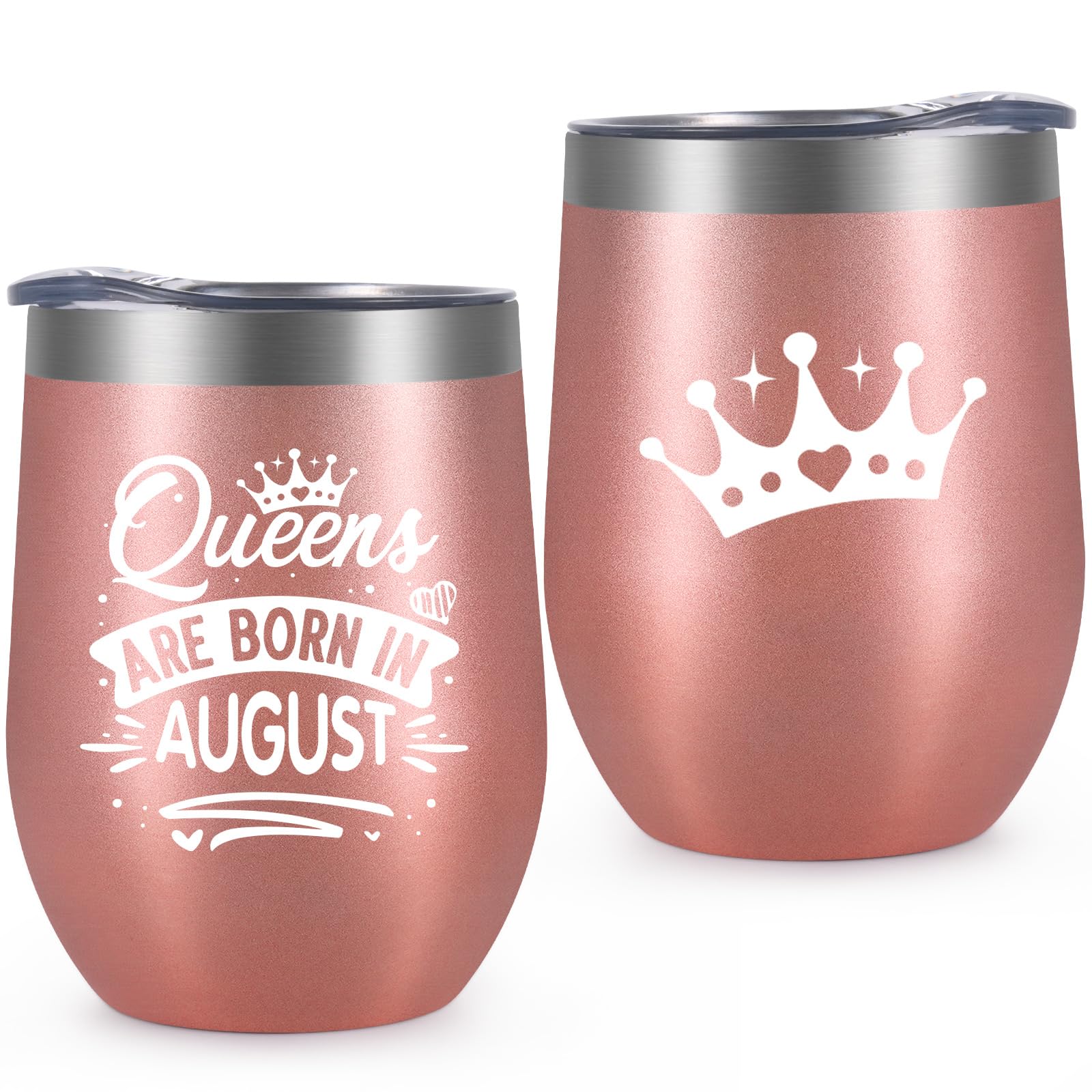 Lifecapido Birthday Gifts for Women, Queens Are Born in August Birthday Wine Tumbler 12oz, August Birthday Gift Leo Gift Virgo Gift Horoscope Gift for Mom, Her, Wife, Sister, Friend, Rose Gold