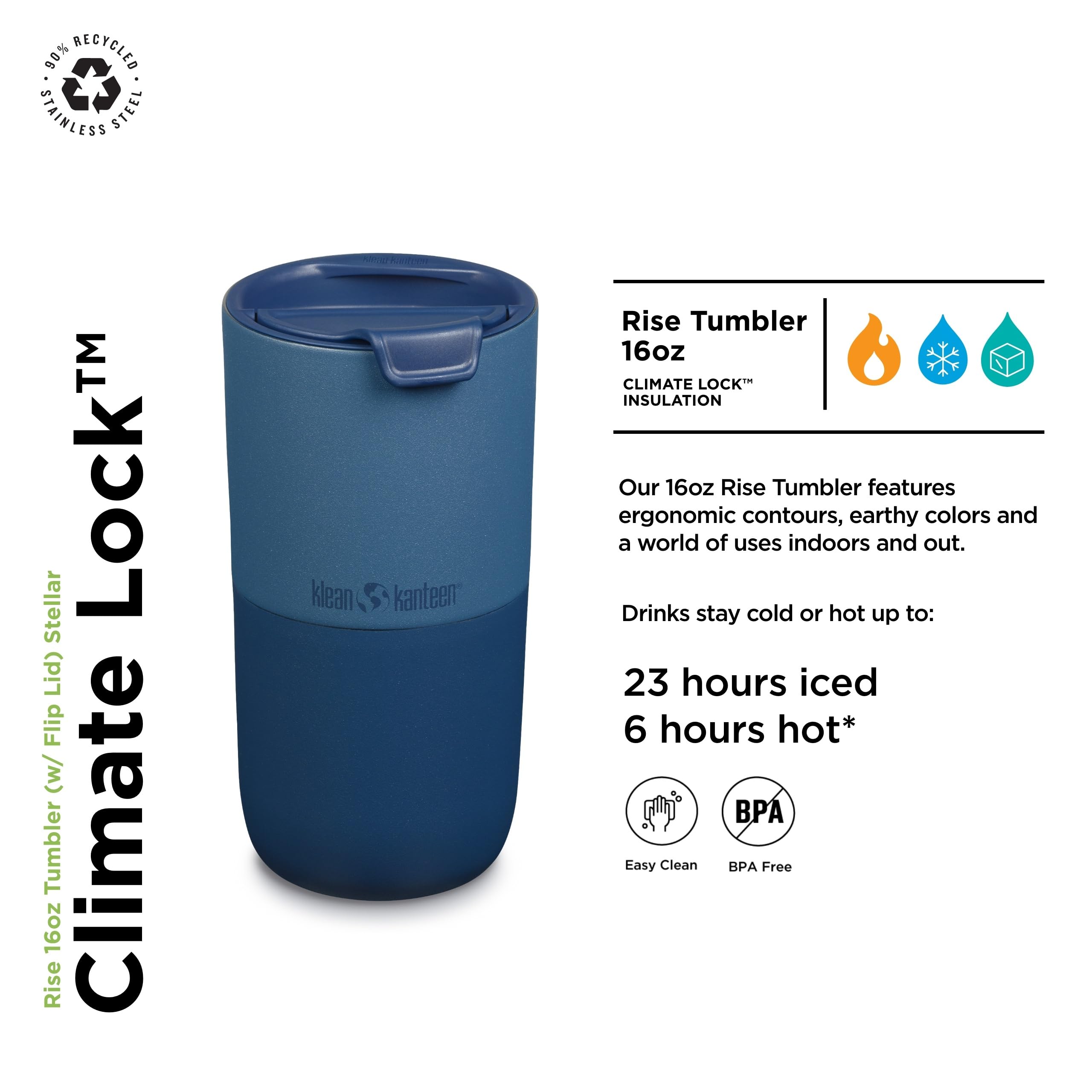 Klean Kanteen RiseLowball 1010170 with Flip Lid in Old Gold, 237 ml, Stainless Steel, Leak-Proof