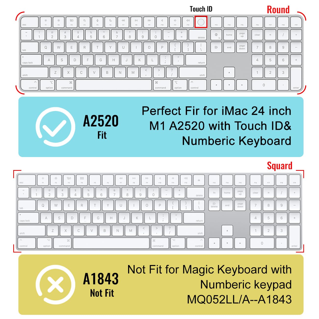 Boaulee Silicone Keyboard Cover Skin for Magic Keyboard with Touch ID and Numeric Keypad Model A2520 2022 Sudio and for iMac 2021 24 inch M1 chip US Layout Anti-Dust Keyboard Protector (Black)