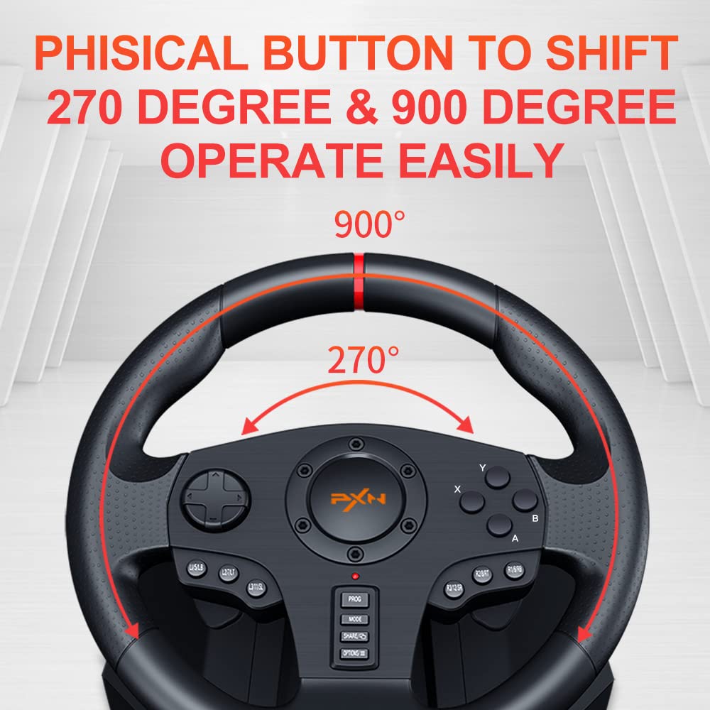 PXN PC Racing Wheel, V900 Universal Usb Car Sim 270/900 degree Race Steering Wheel with Pedals for PS3, PS4, Xbox One, Xbox Series X/S, Switch, Android TV